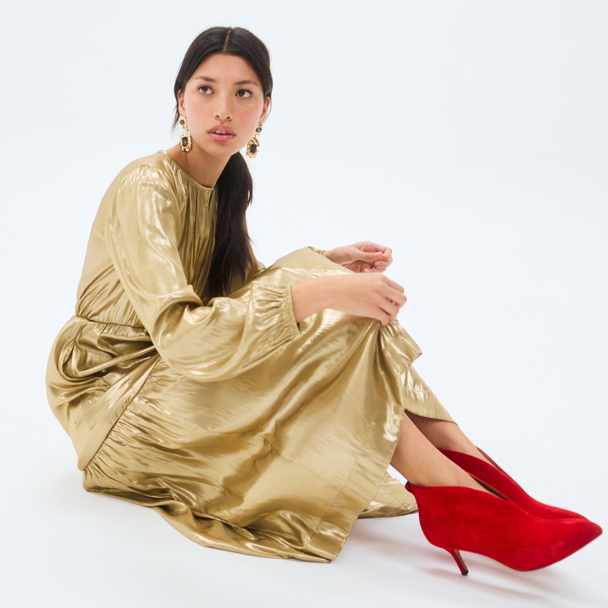 Seren Gem Inlay Curve Gold Plated Hoop Earrings Small | Oliver Bonas US