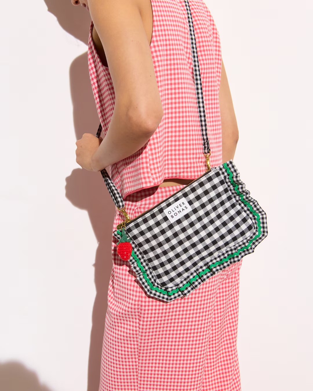 Eugenie Green Gingham Ruffle Statement Hair Bow | Oliver Bonas US