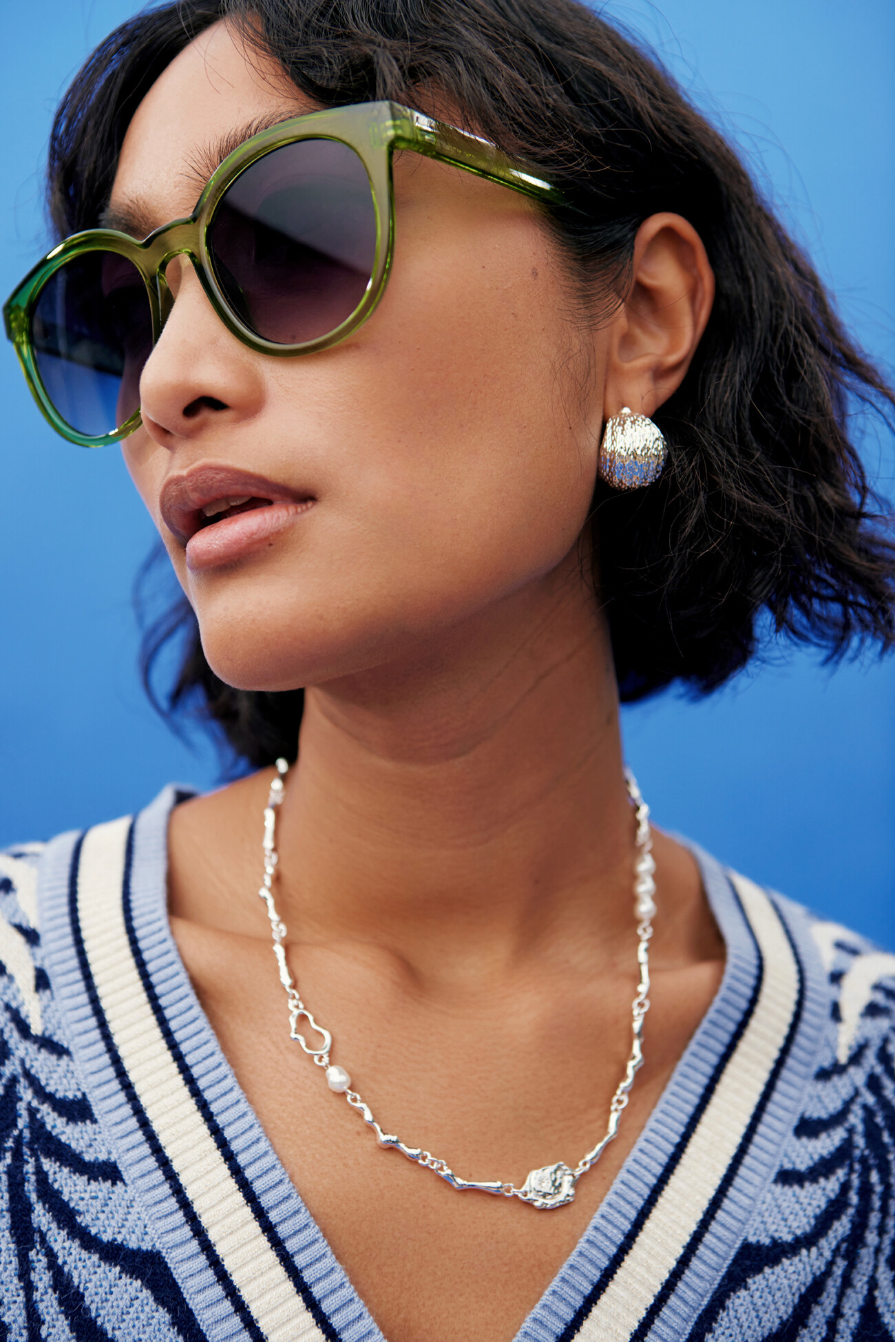 Preppy Crystal Green Round Sunglasses | Oliver Bonas