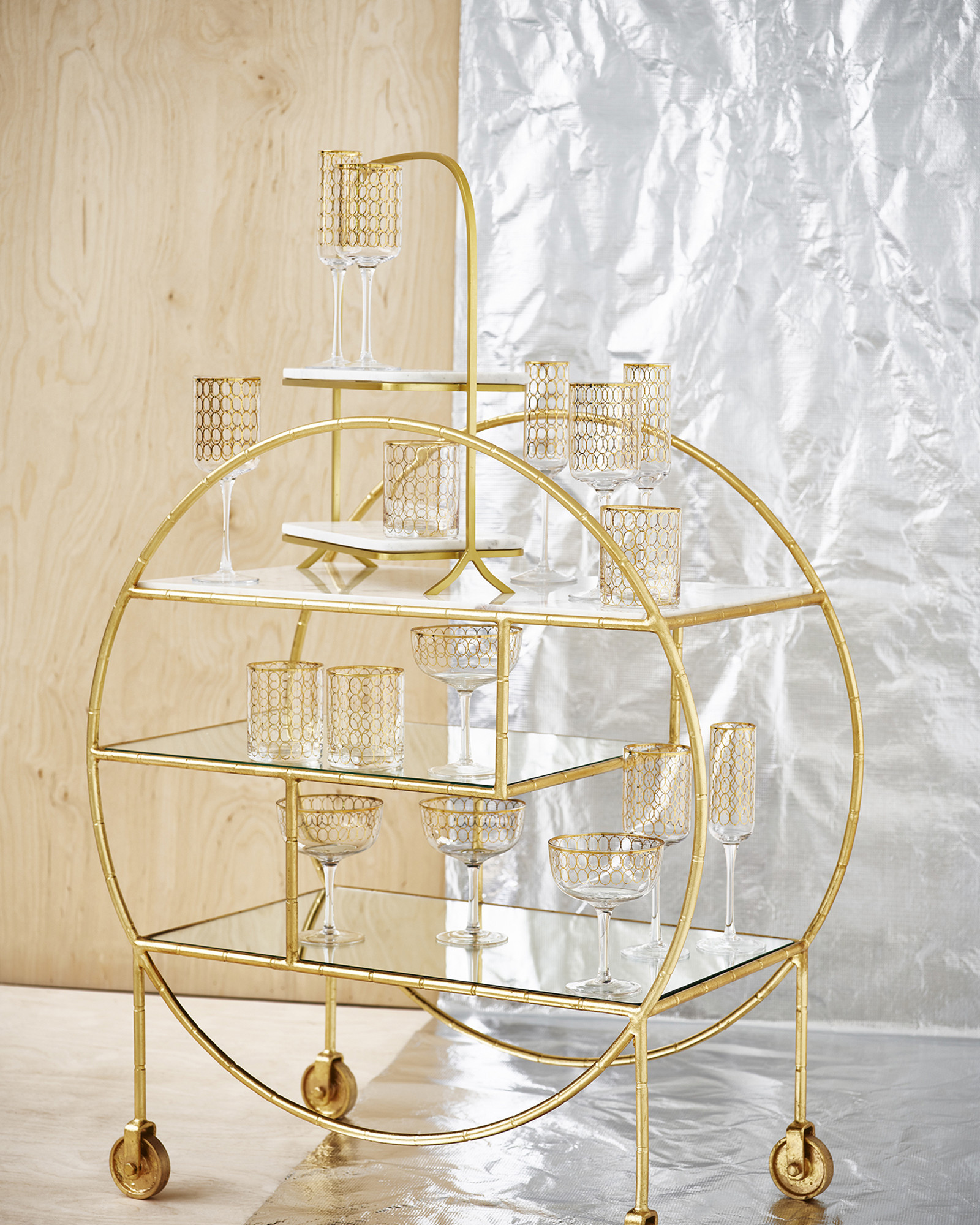 Luxe Round Bamboo Gold Drinks Trolley Bar Cart | Oliver Bonas