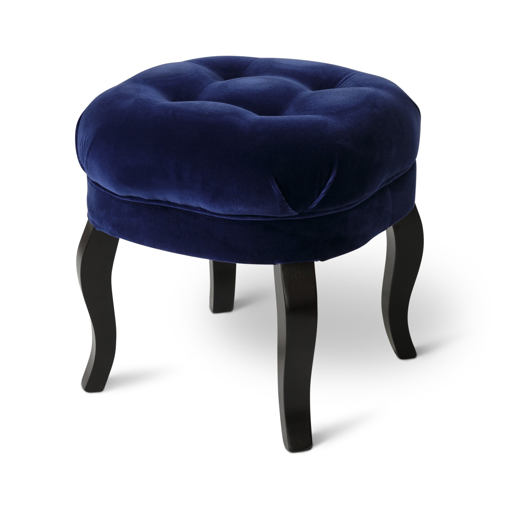 Velvet Button Indigo Blue Footstool | Oliver Bonas