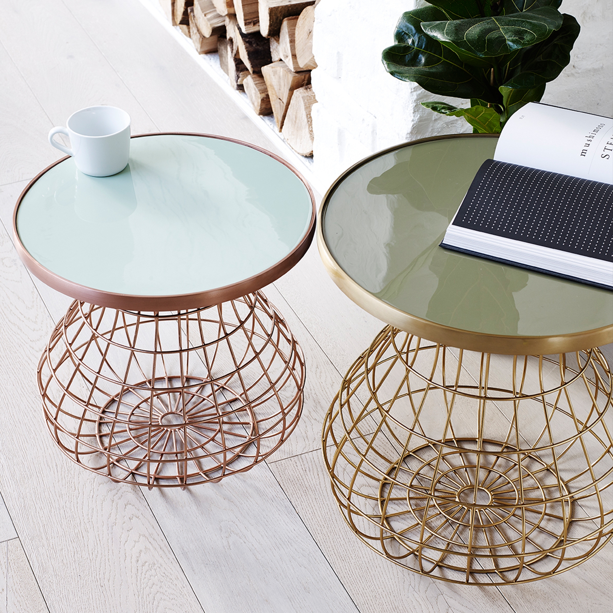 Unity Small Duck Egg & Copper Wire Side Table | Oliver Bonas
