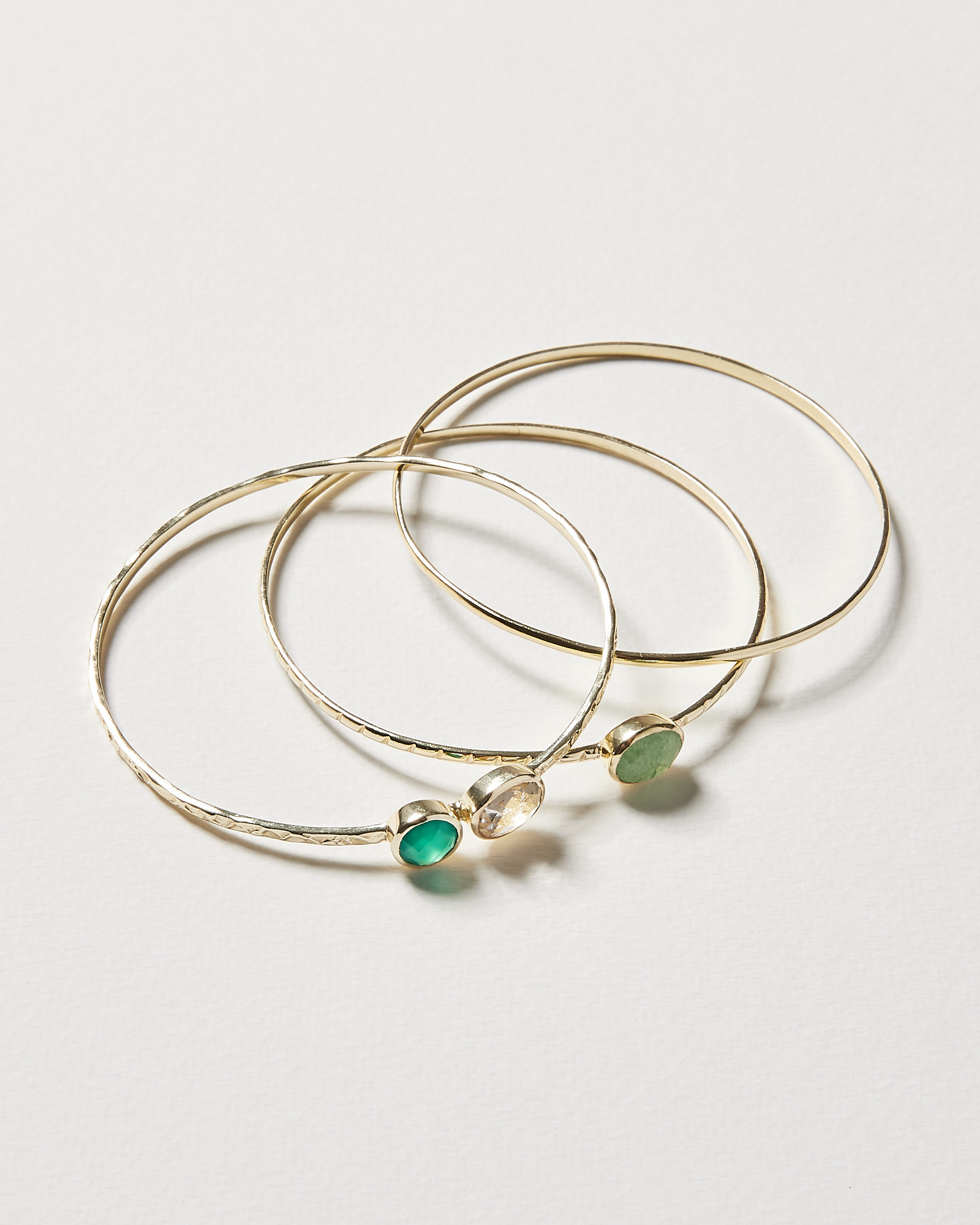 Khira Green & Gold Plated Bangles Set of Three | Oliver Bonas