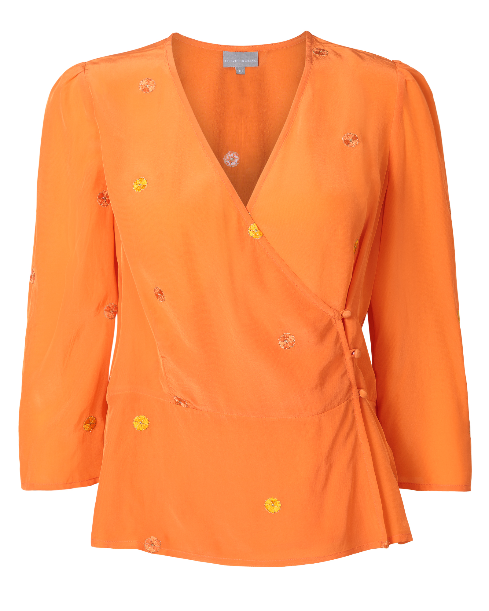 Embroidered Orange Wrap Top | Oliver Bonas US