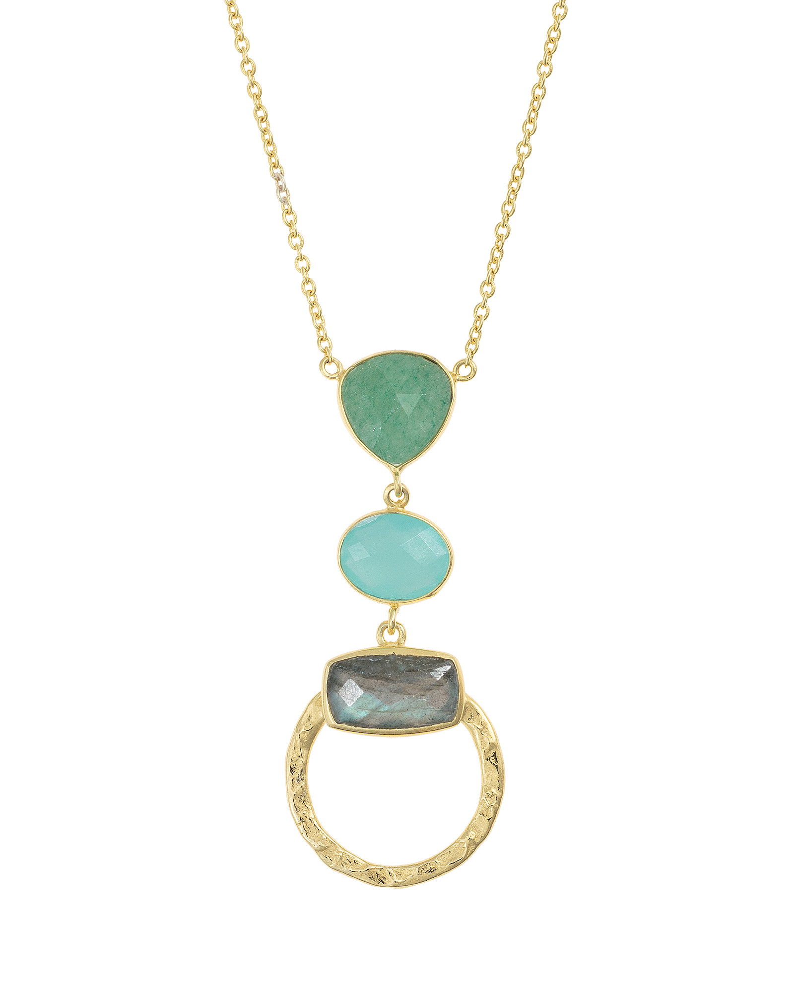 Solange Triple Stone & Gold Plated Pendant Necklace | Oliver Bonas