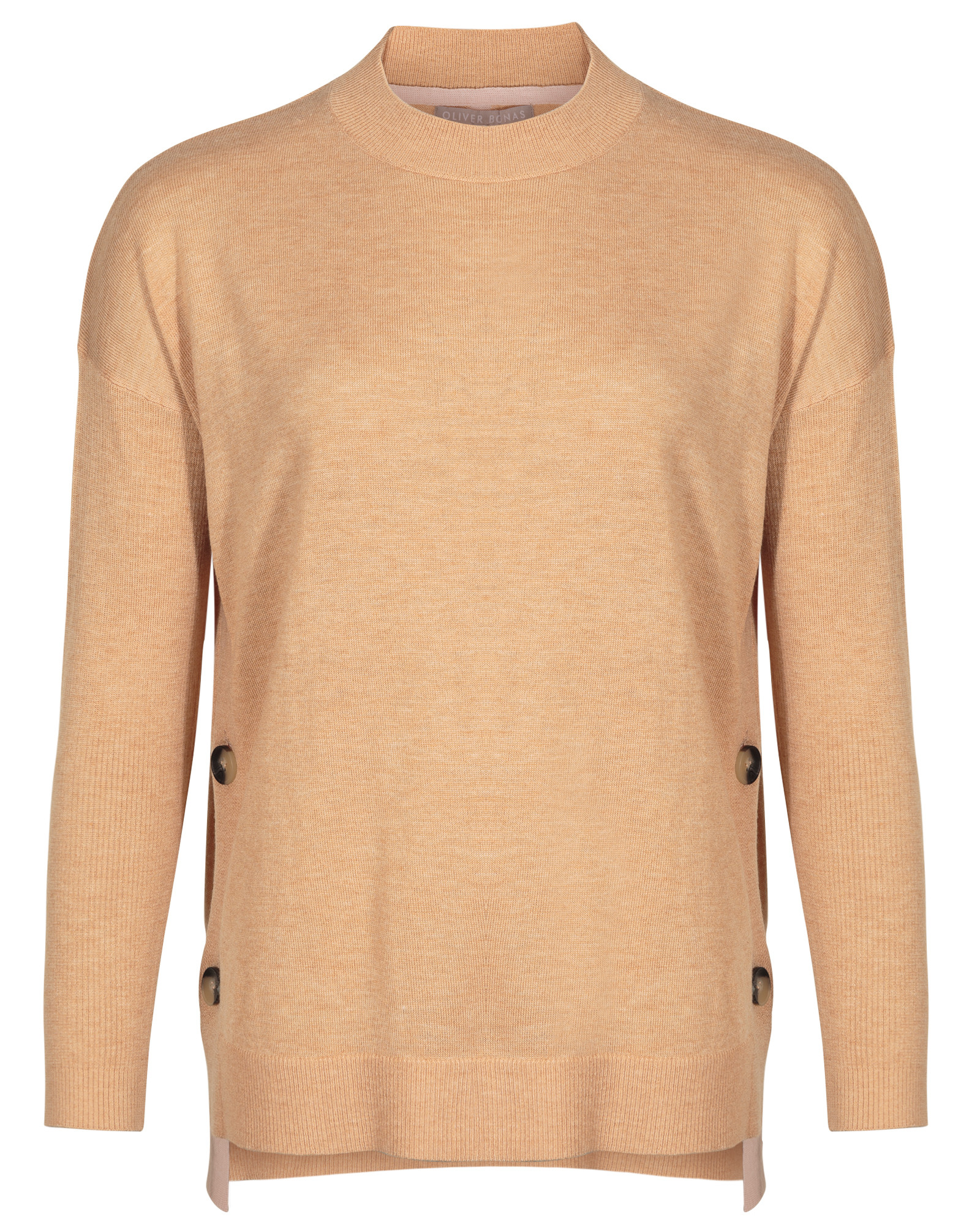 Betty Camel Brown Button Side Jumper | Oliver Bonas
