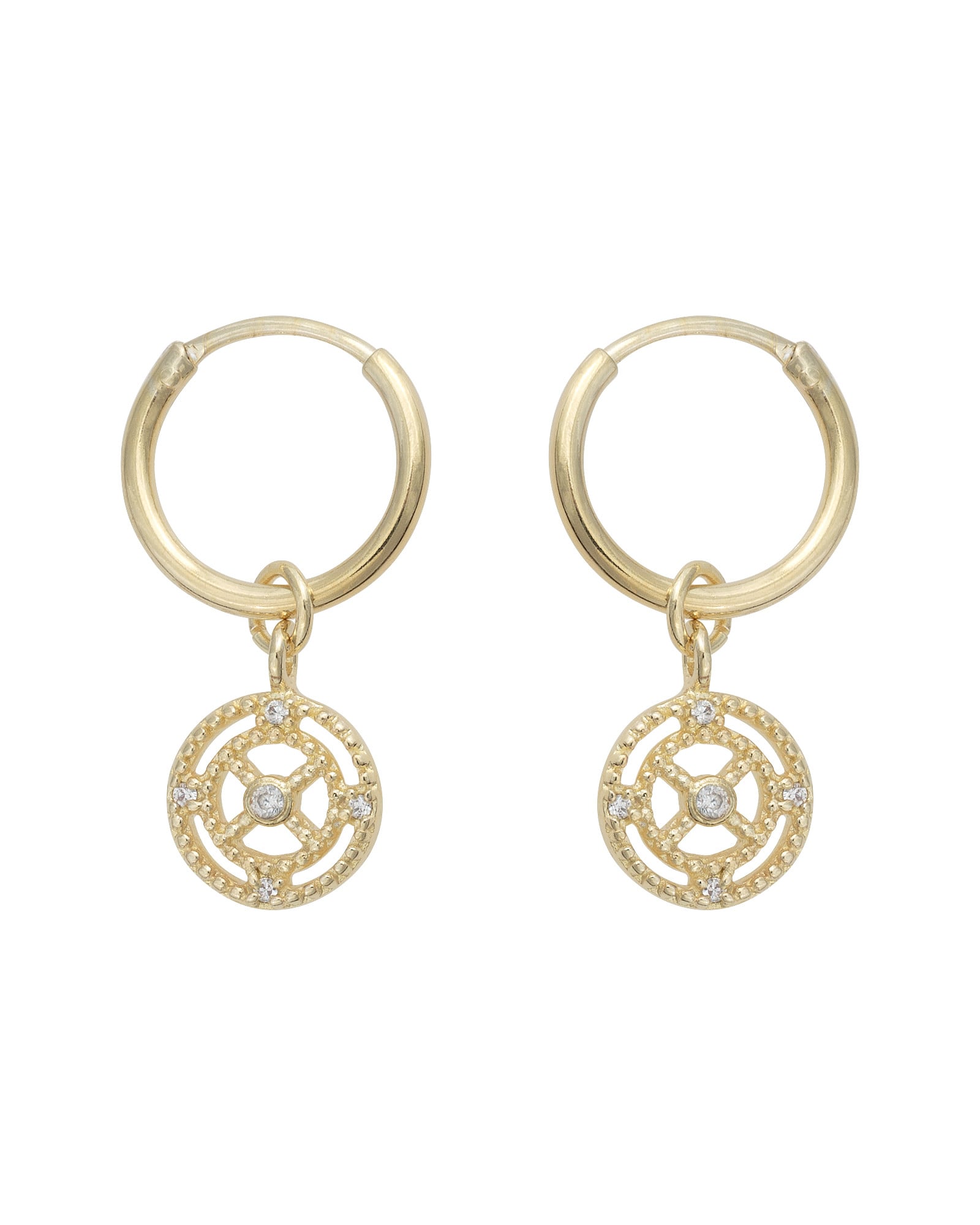 Alula Compass & Stone Gold Plated Hoop Earrings | Oliver Bonas