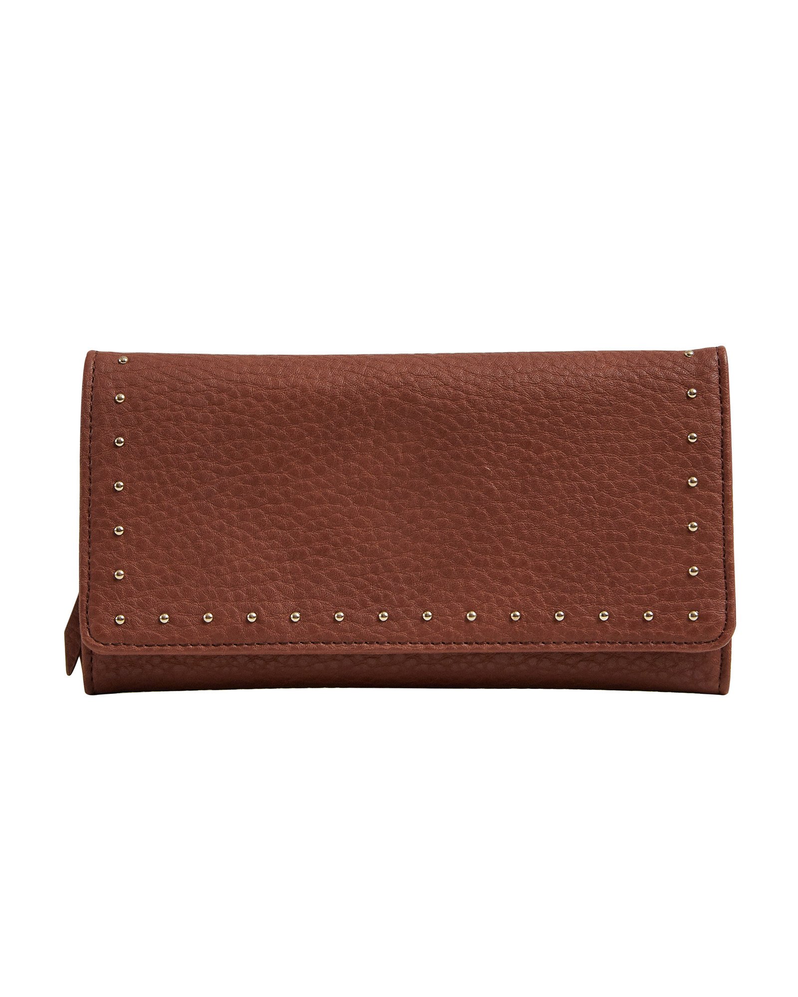 Emila Studded Brown Fold Over Purse | Oliver Bonas