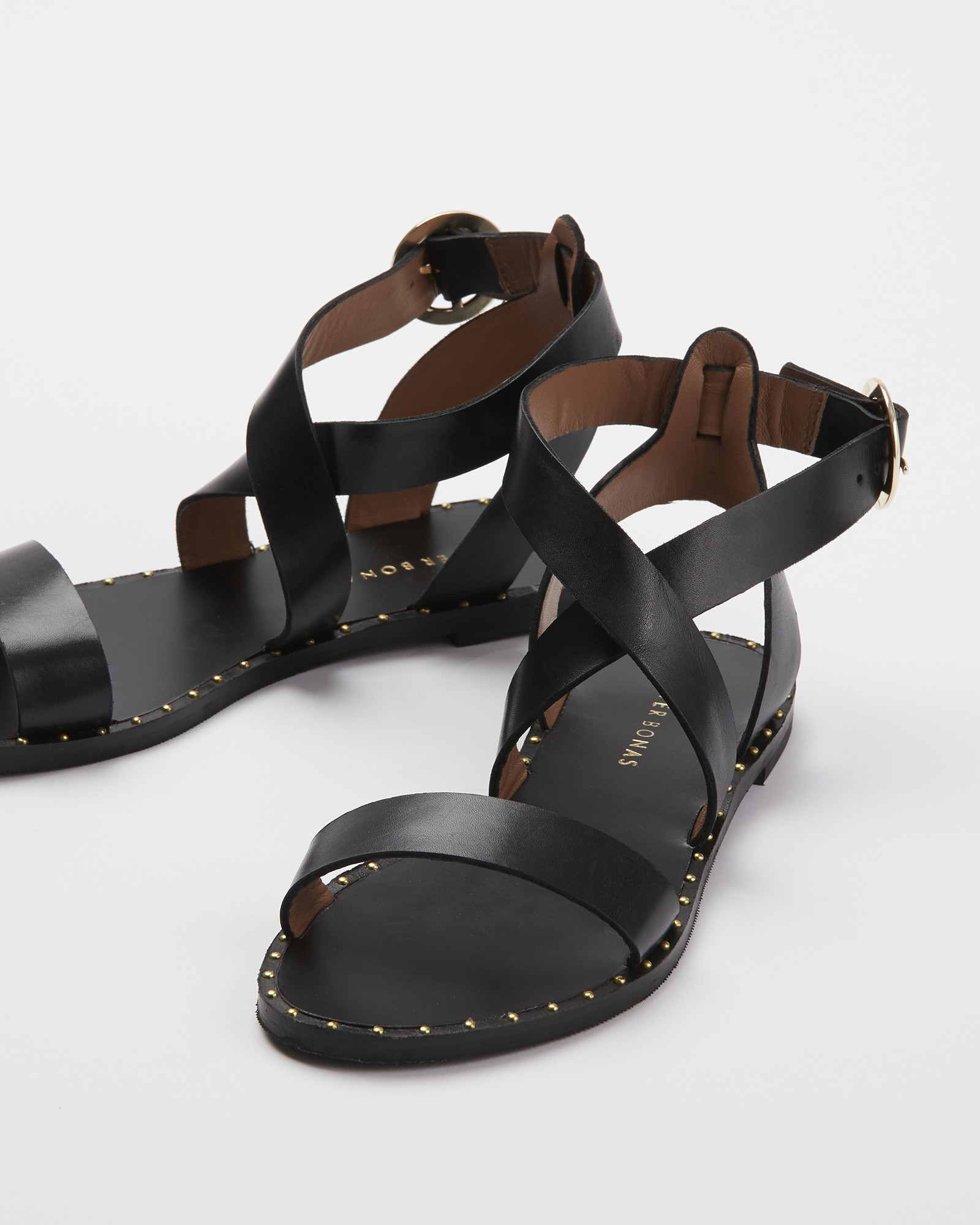 Black Studded Leather Sandals | Oliver Bonas