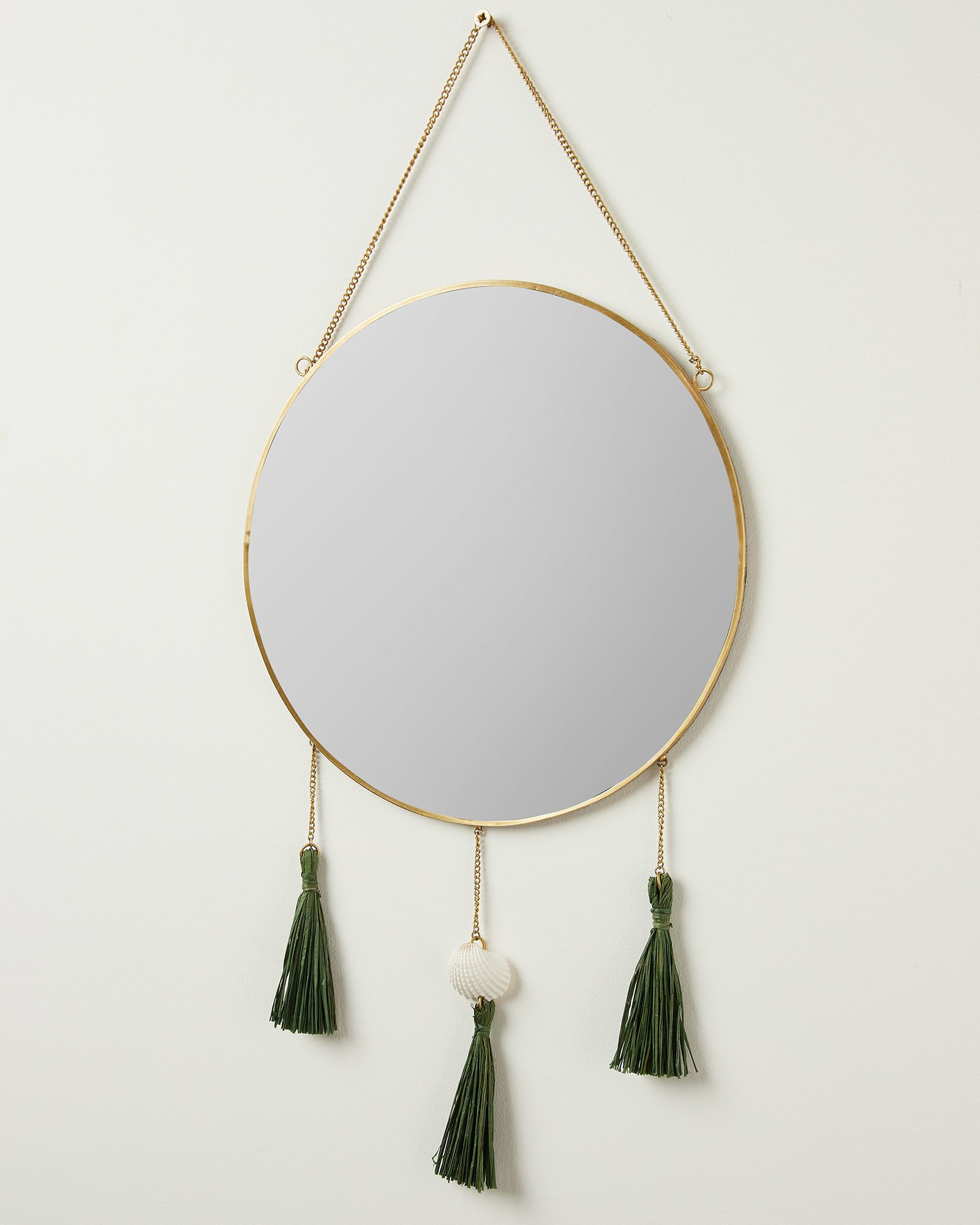 Circle Gold Metal Shell & Tassel Hanging Wall Mirror | Oliver Bonas