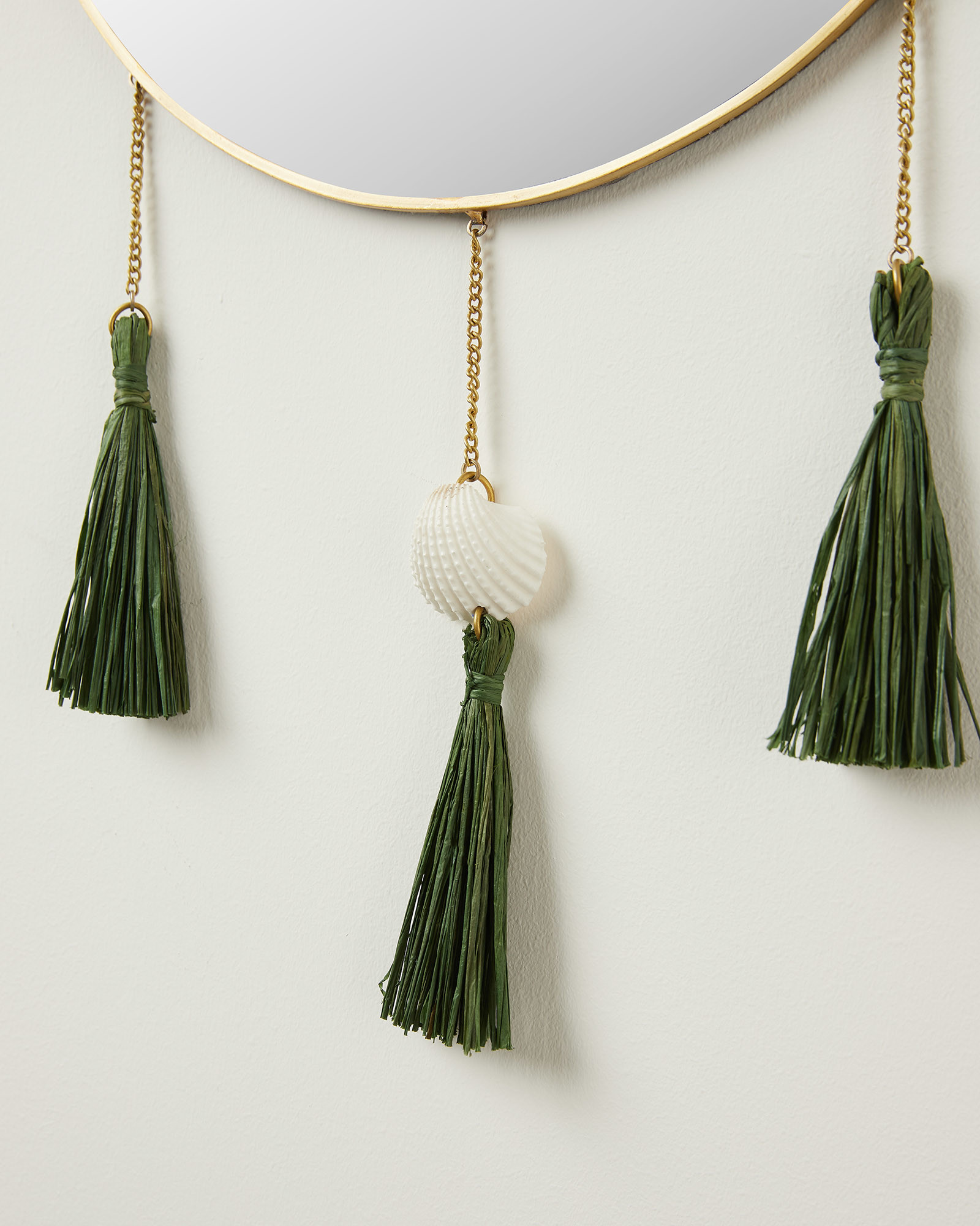 Circle Gold Metal Shell & Tassel Hanging Wall Mirror | Oliver Bonas