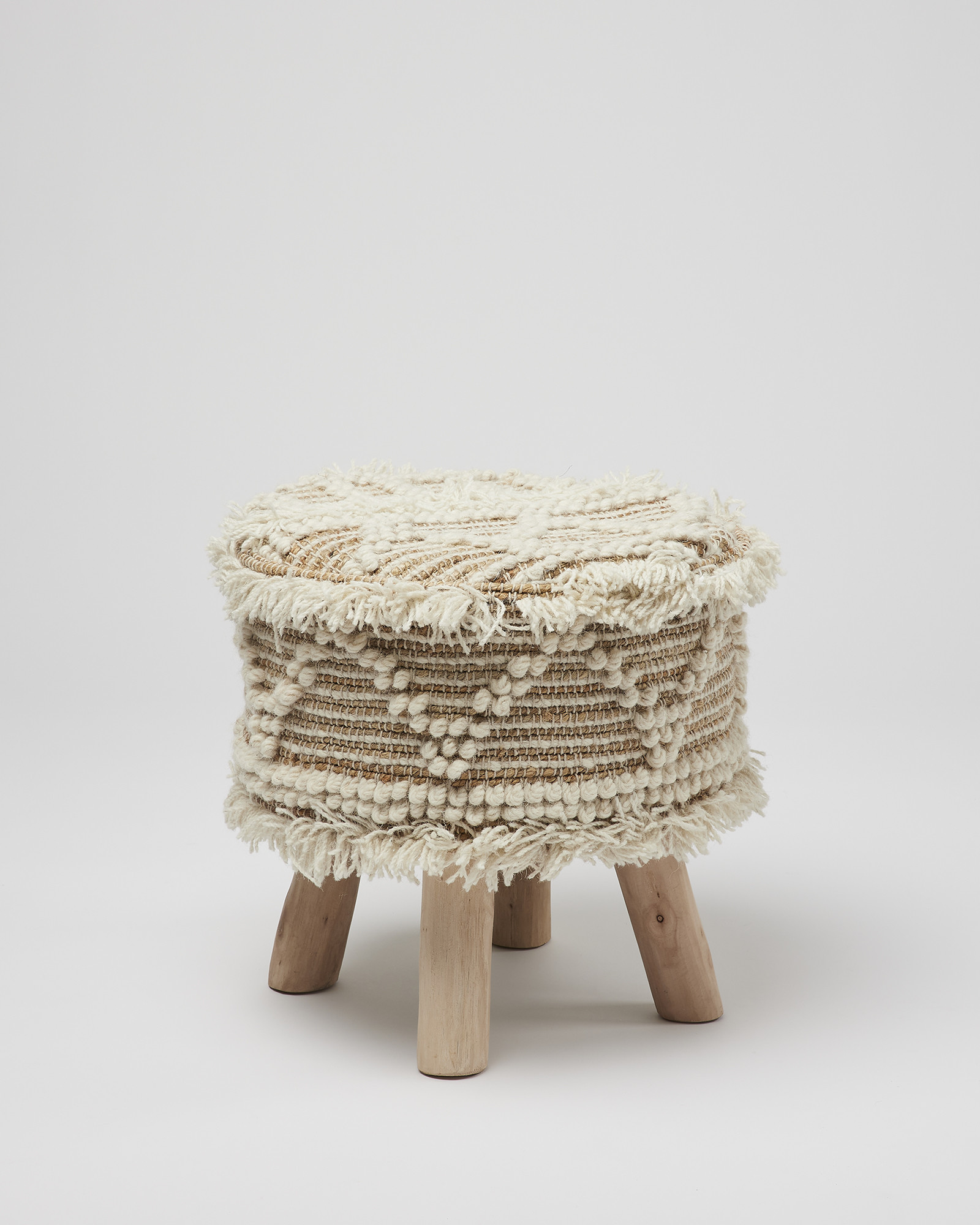 Tufted Natural & Cream Footstool | Oliver Bonas