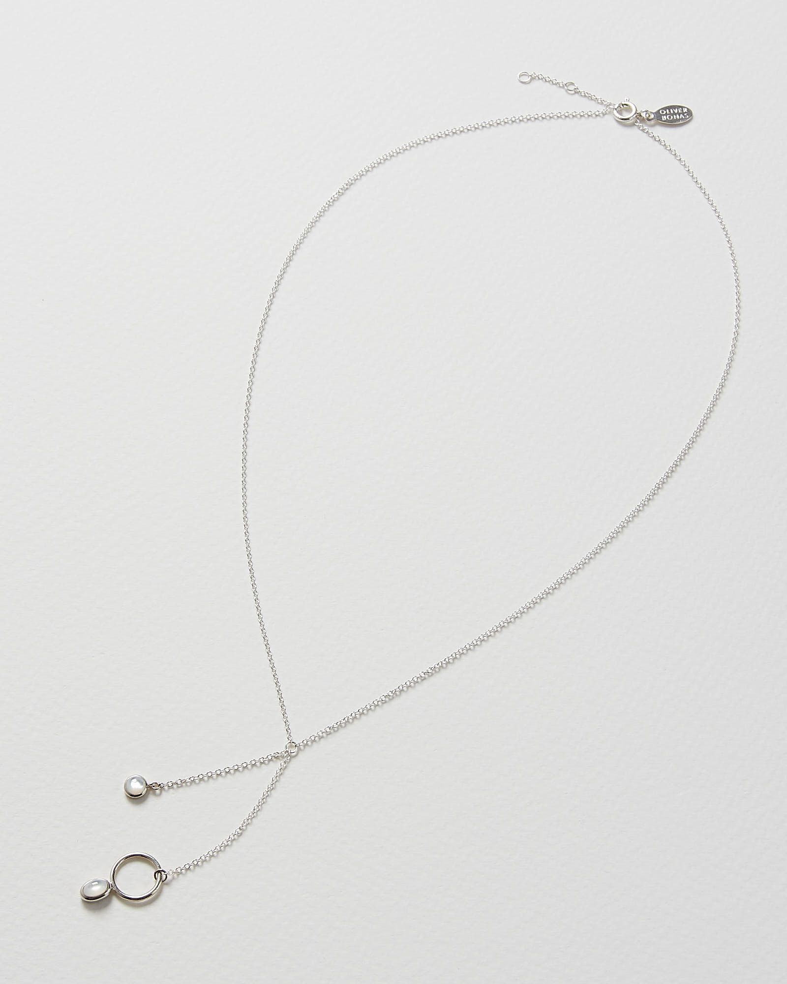 Lanka Double Chain & Stone Drop Silver Necklace | Oliver Bonas