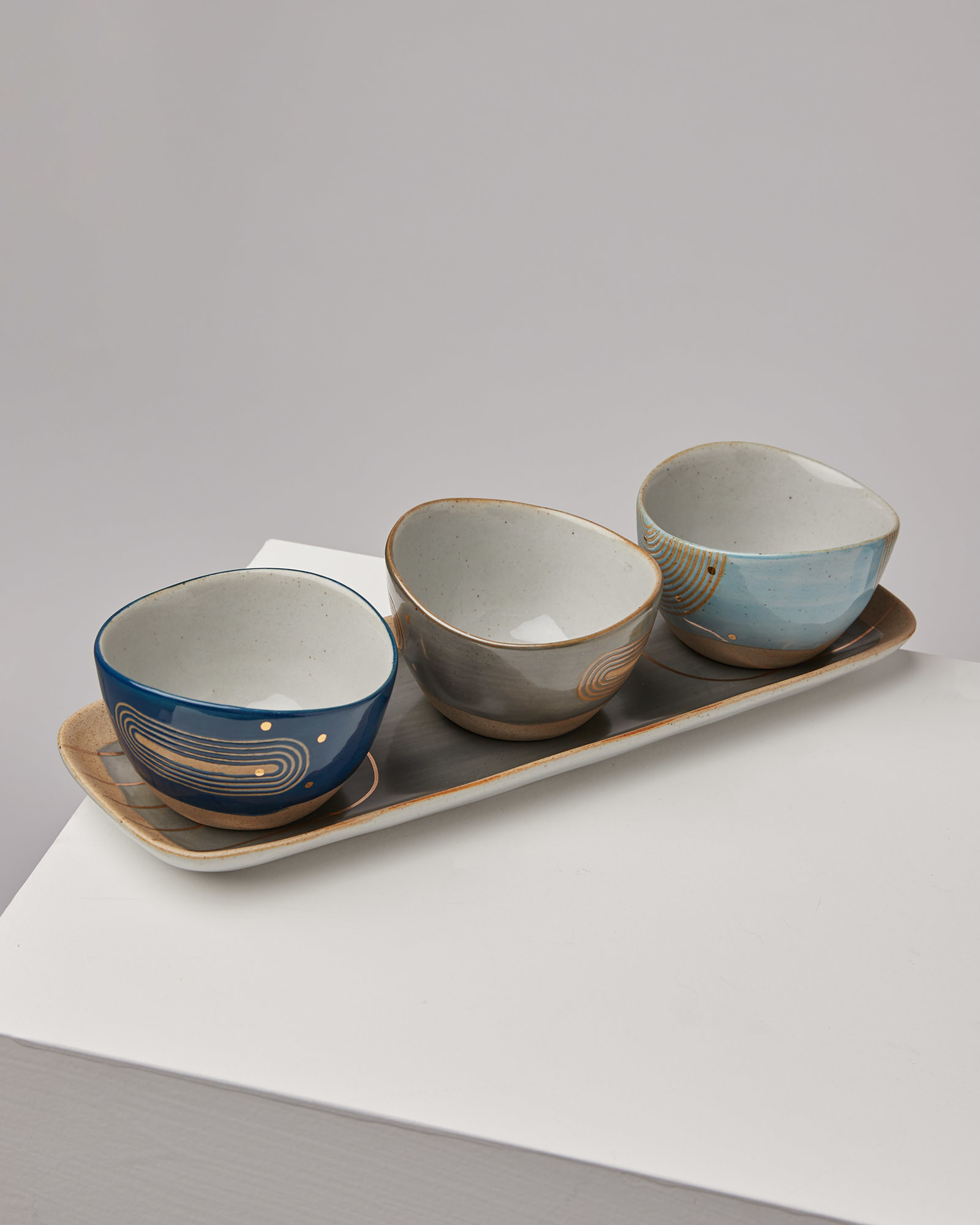 Camila Ceramic Tray & Nibble Bowls Set of Three | Oliver Bonas