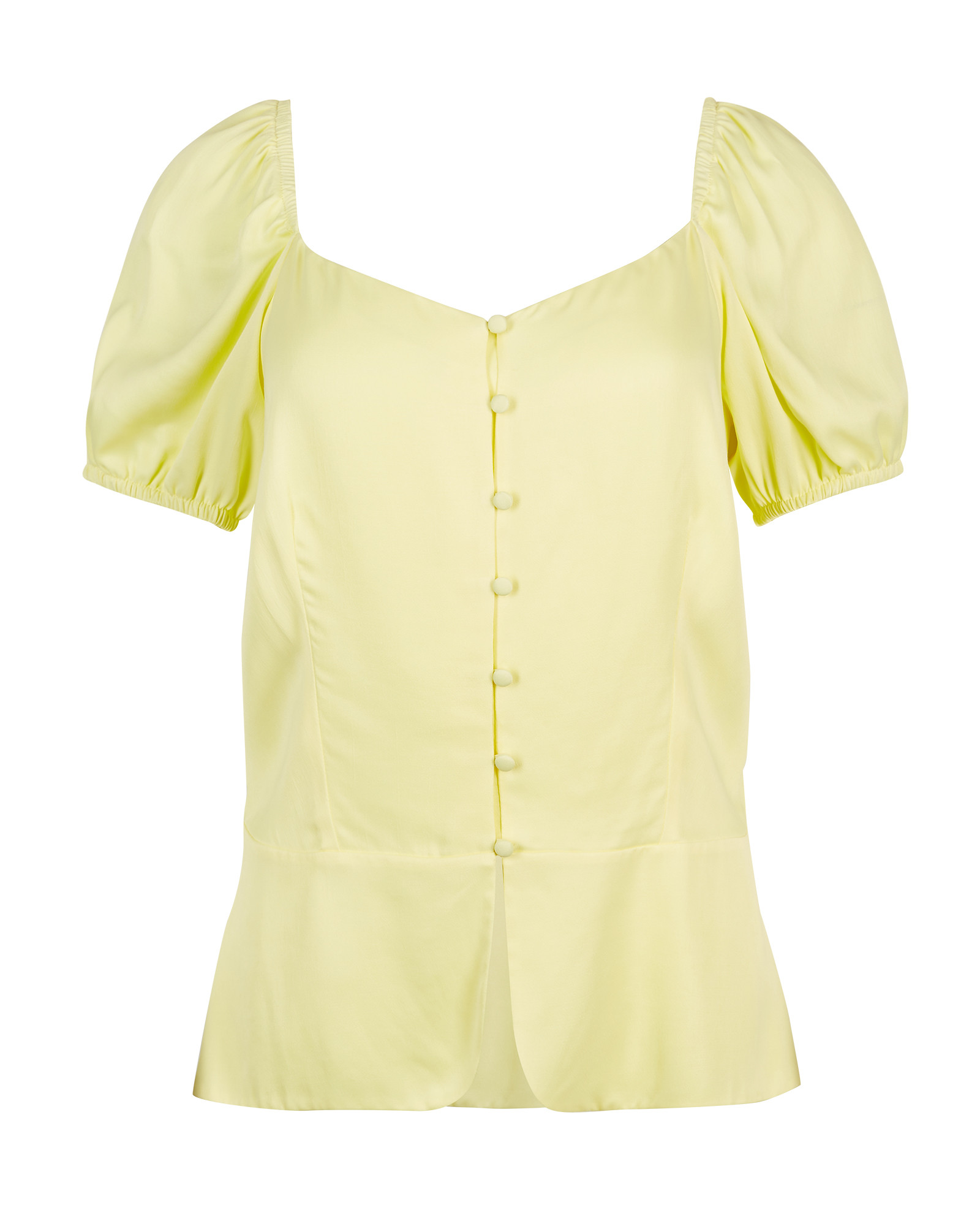 Satin Yellow Puff Sleeve Top | Oliver Bonas