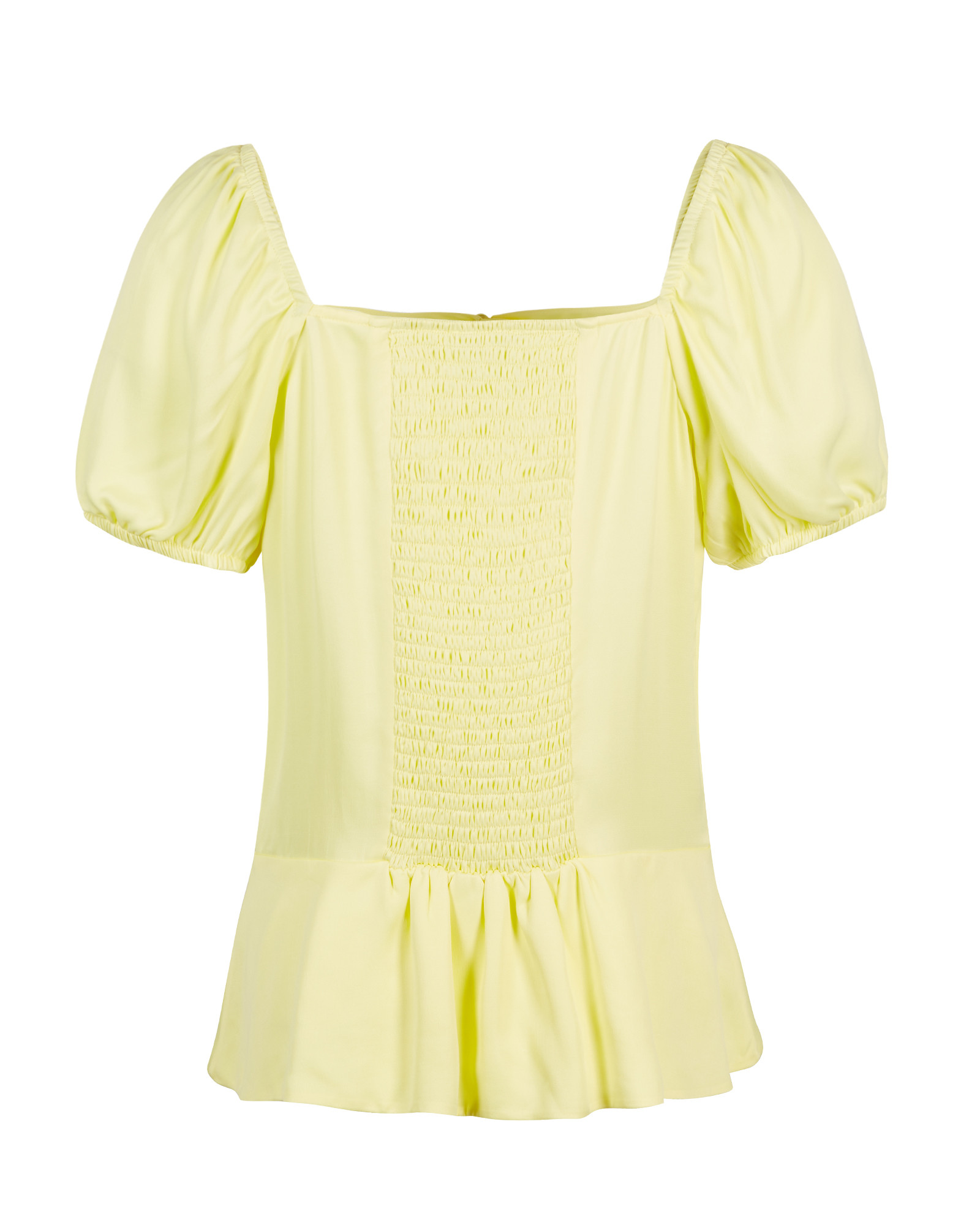 Satin Yellow Puff Sleeve Top | Oliver Bonas