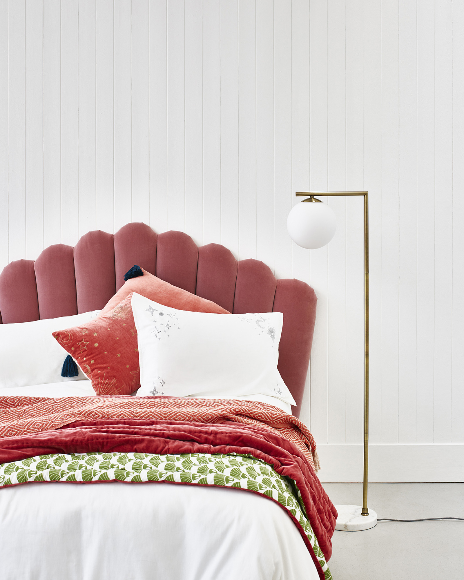 Printed Quilted Pink Velvet Double Bedspread | Oliver Bonas