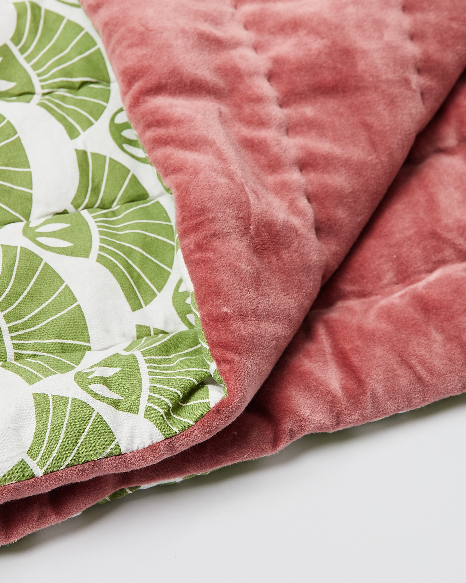Printed Quilted Pink Velvet Double Bedspread | Oliver Bonas