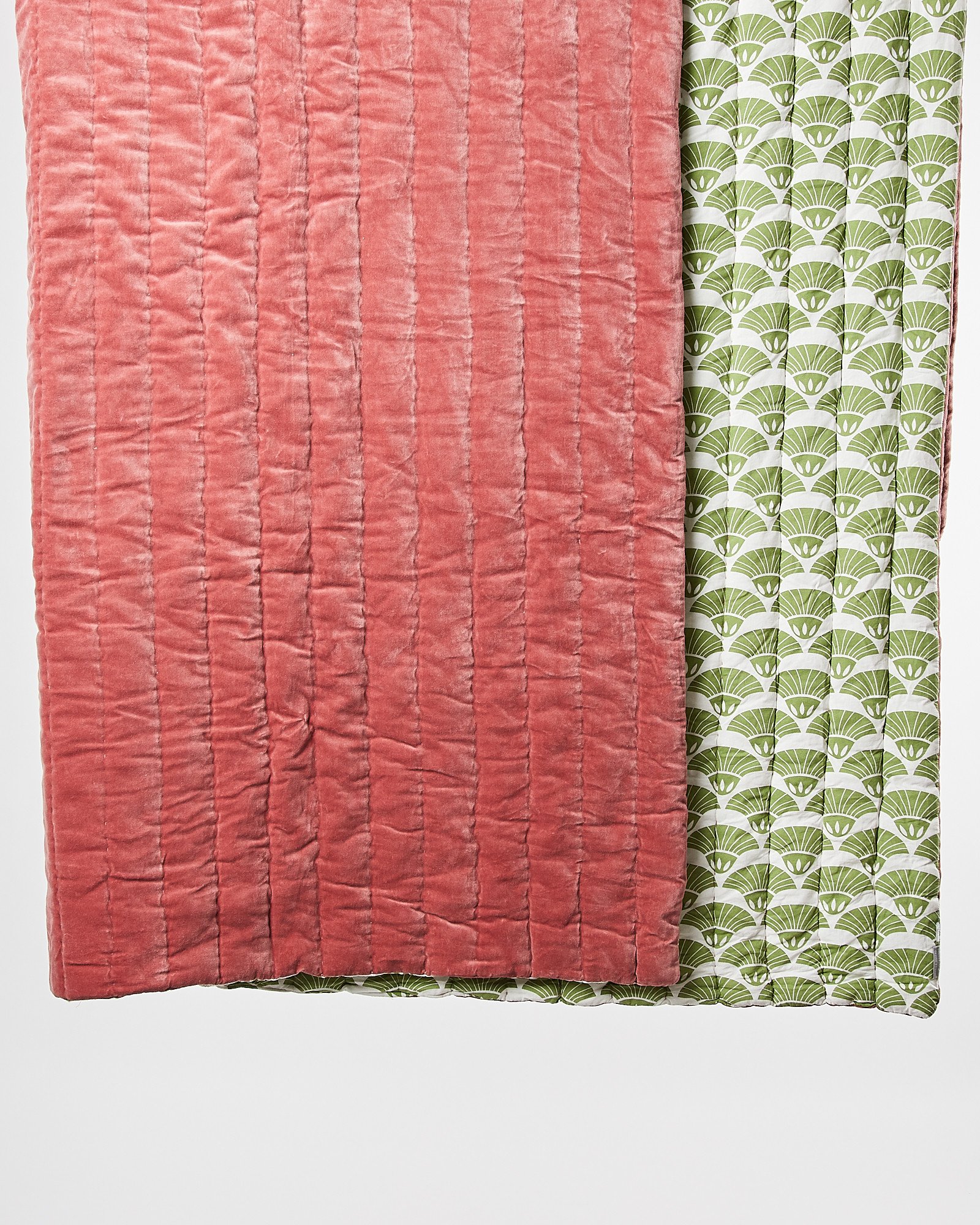 Printed Quilted Pink Velvet Double Bedspread | Oliver Bonas