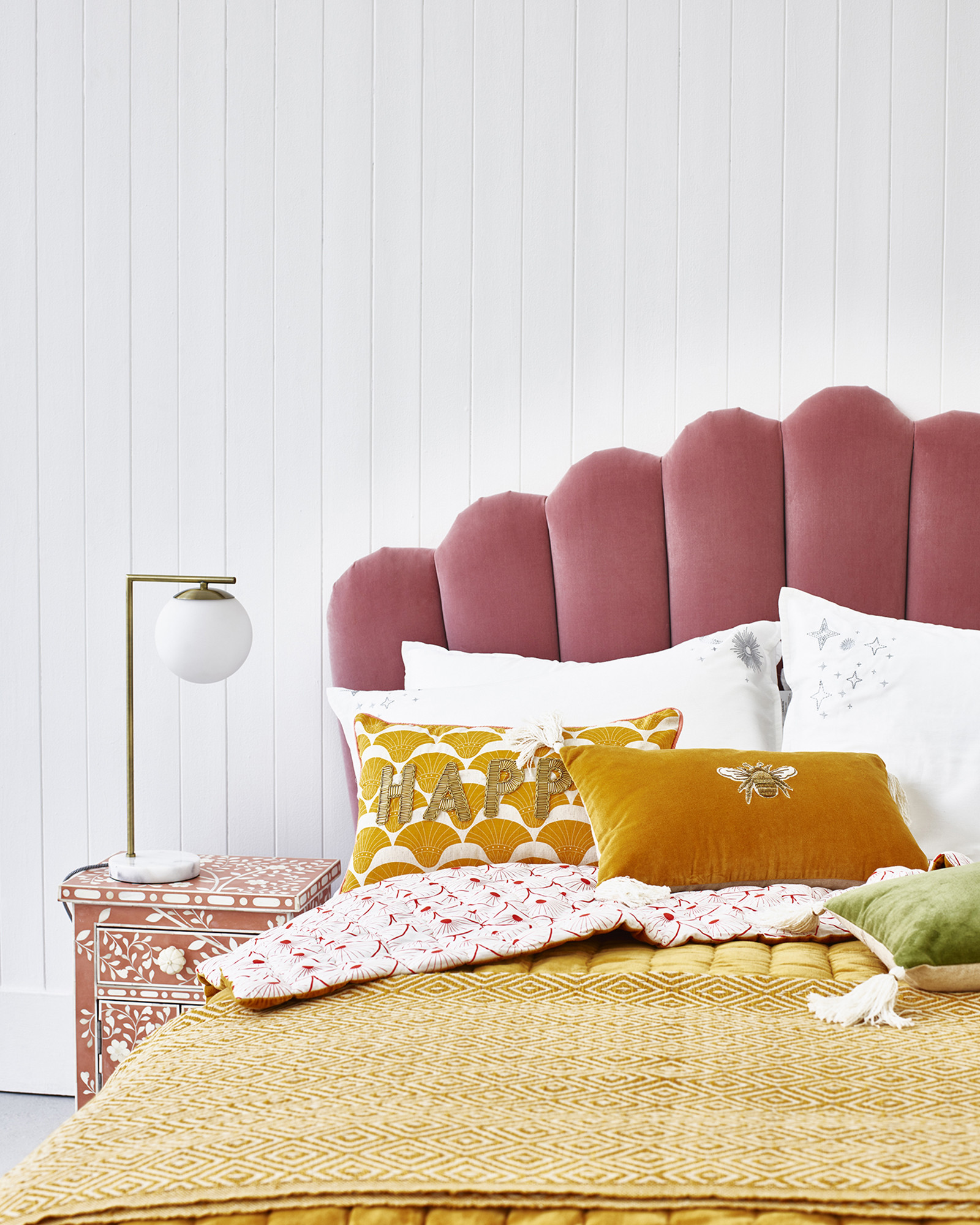 Printed Quilted Pink Velvet Double Bedspread | Oliver Bonas