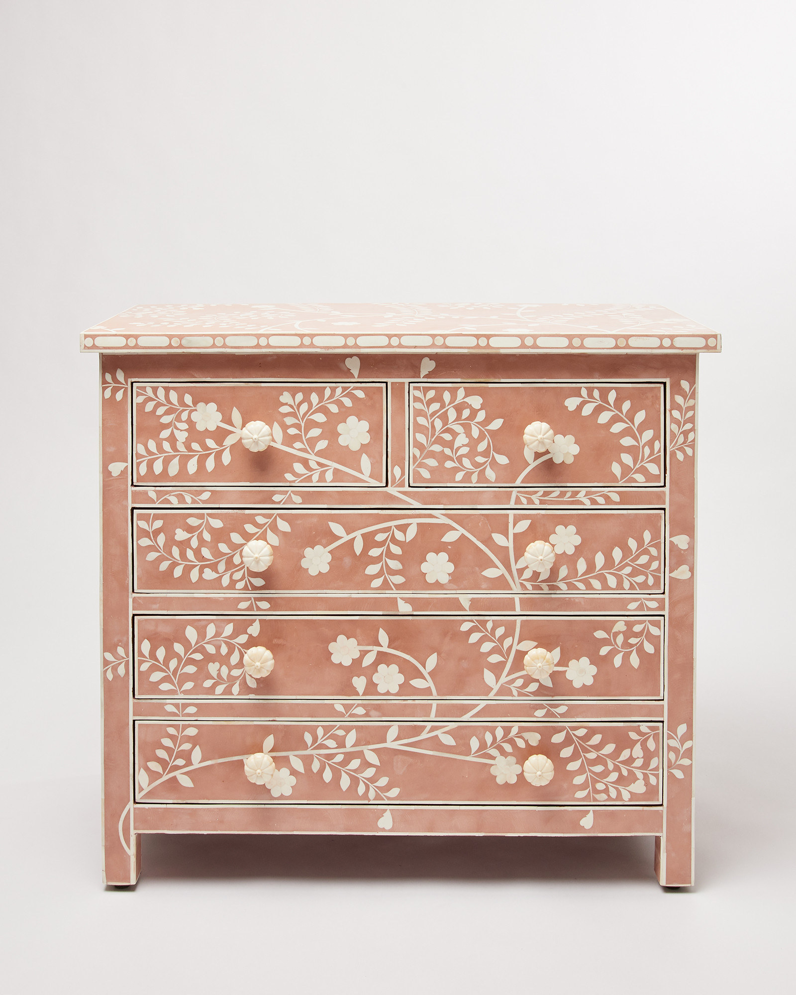 Lohko Rose Pink Floral Inlay Chest of Drawers | Oliver Bonas