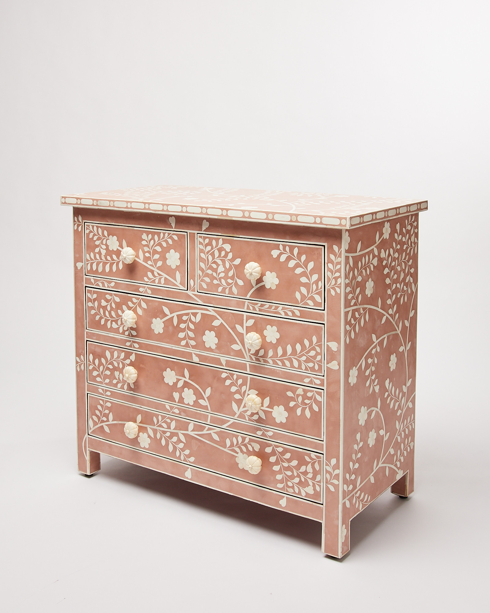 Lohko Rose Pink Floral Inlay Chest of Drawers | Oliver Bonas