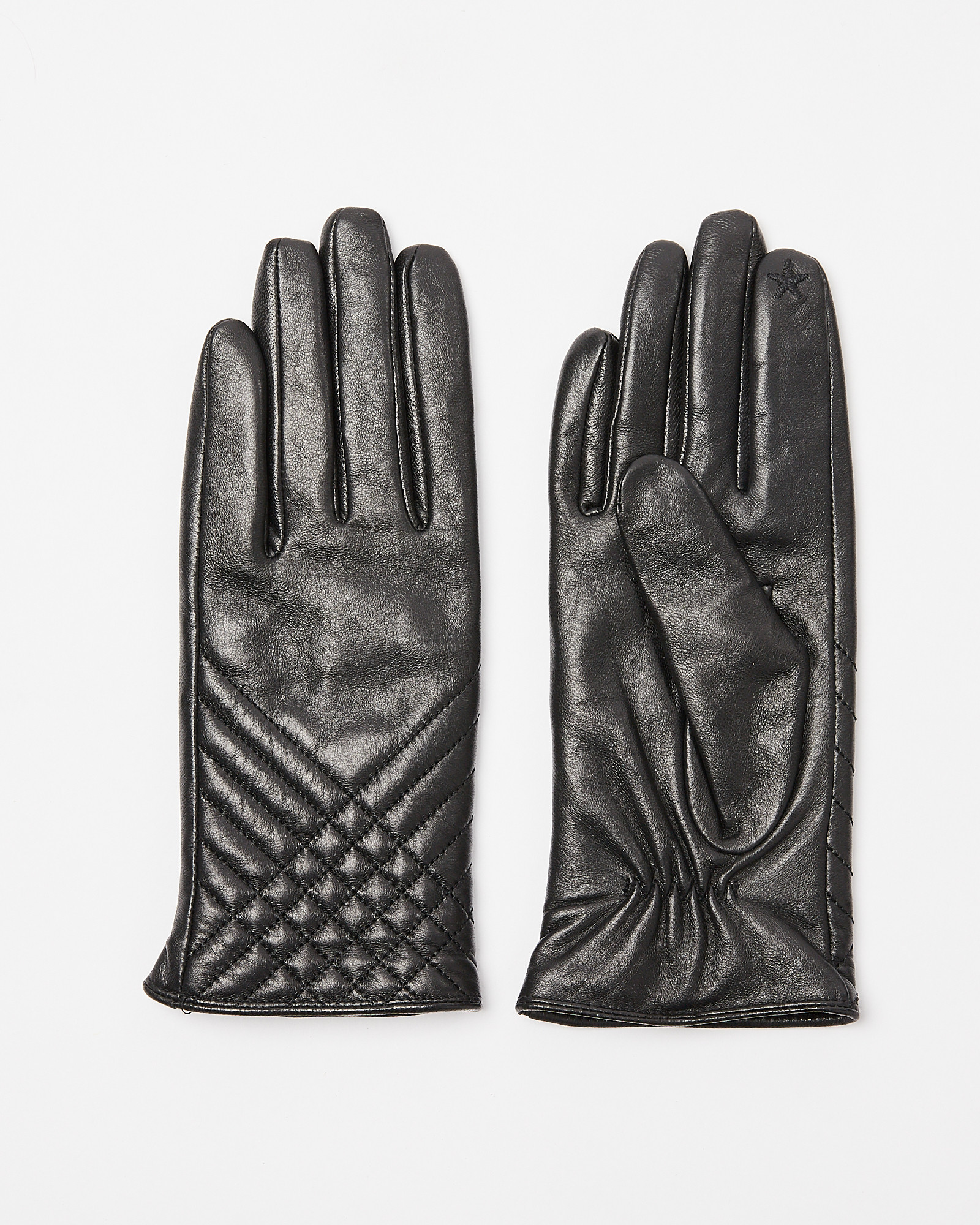 Padded Smart Touch Black Leather Gloves | Oliver Bonas