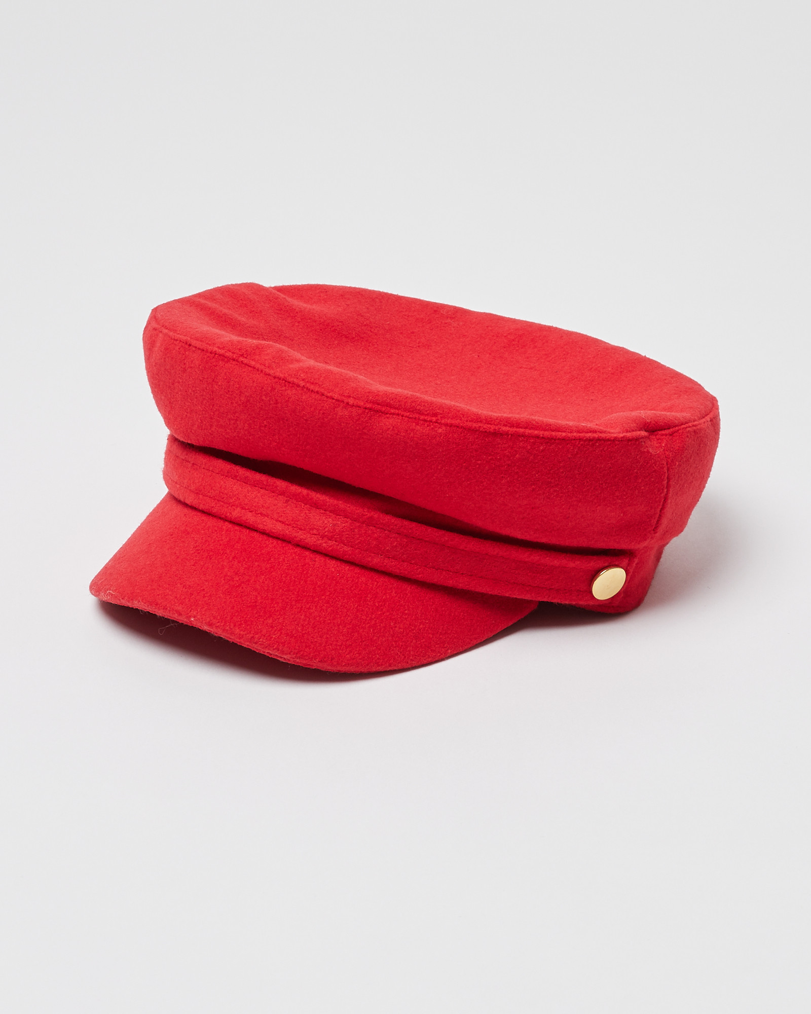 Red Felt & Golden Button Baker Boy Hat | Oliver Bonas