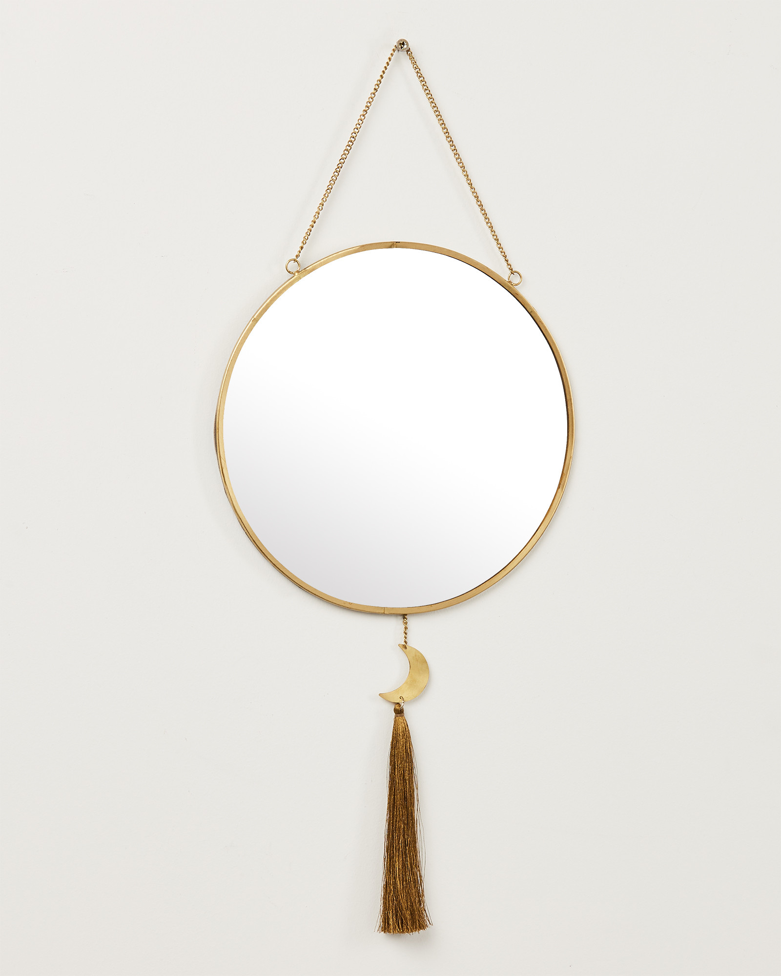 Gold Star & Moon Tassel Round Hanging Wall Mirror | Oliver Bonas
