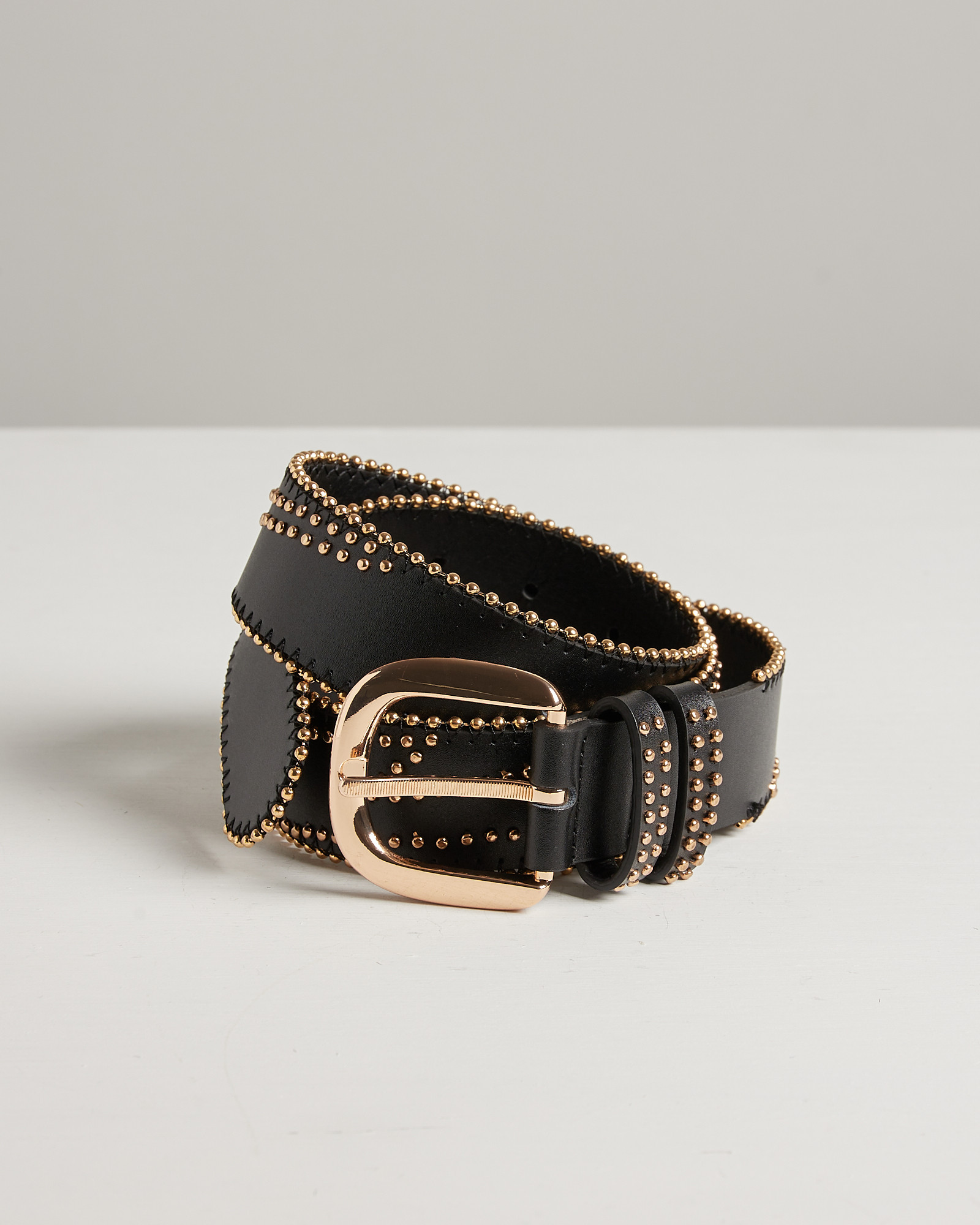 Studded Lightning Bolt Black Leather Waist Belt | Oliver Bonas