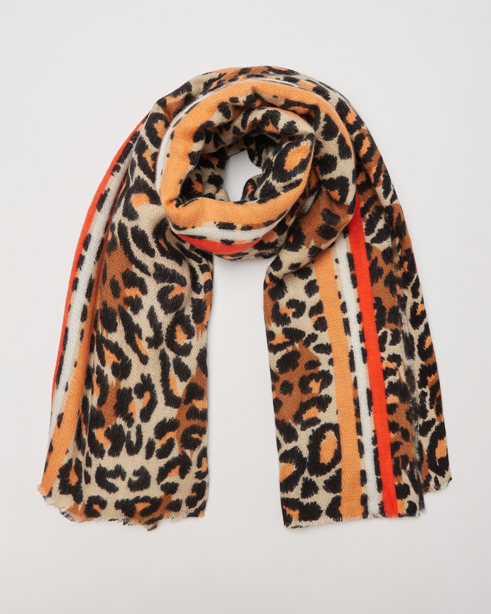 Leopard Print & Stripe Brown Scarf | Oliver Bonas
