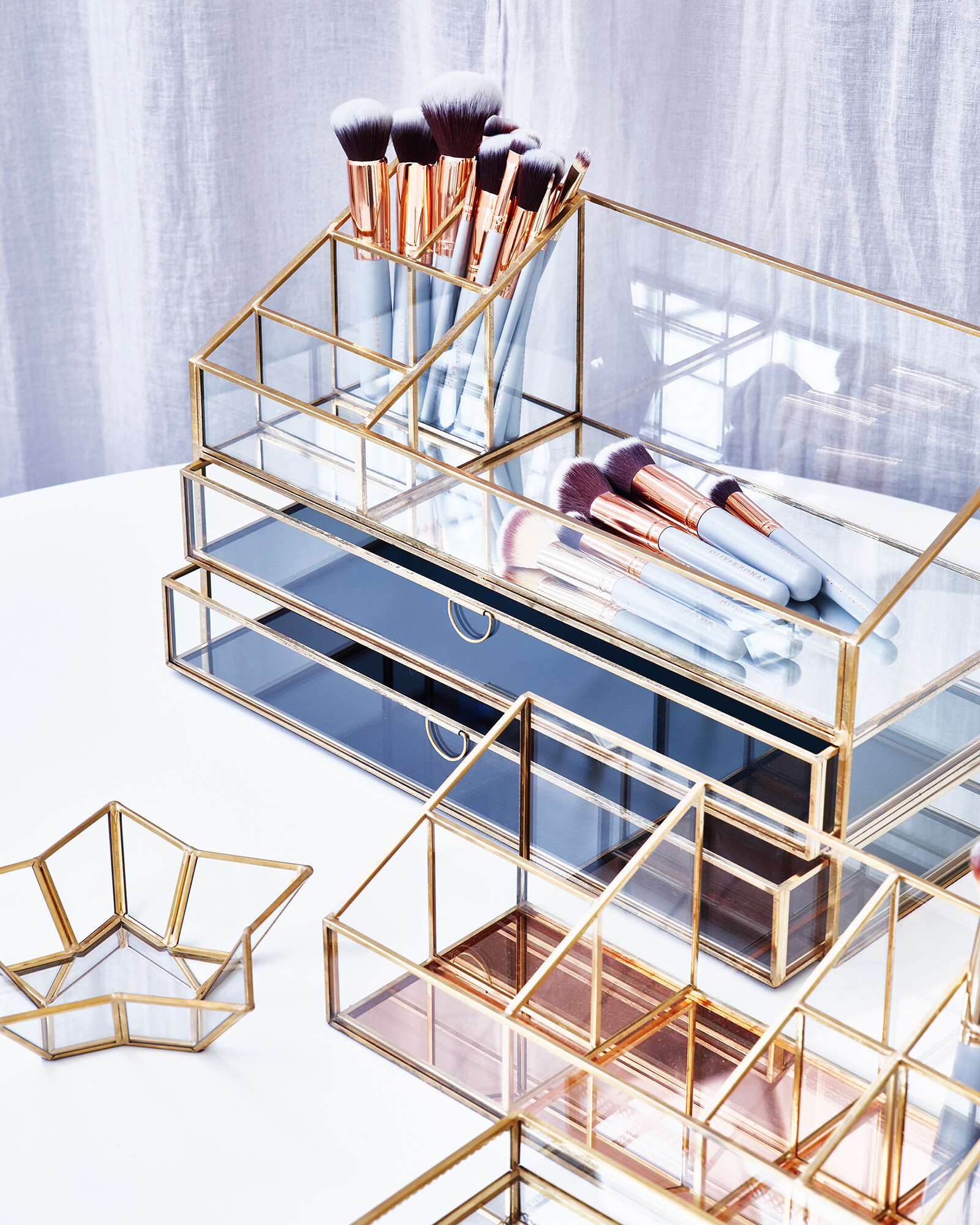 Grey Gold & Glass Beauty Storage Box Large | Oliver Bonas