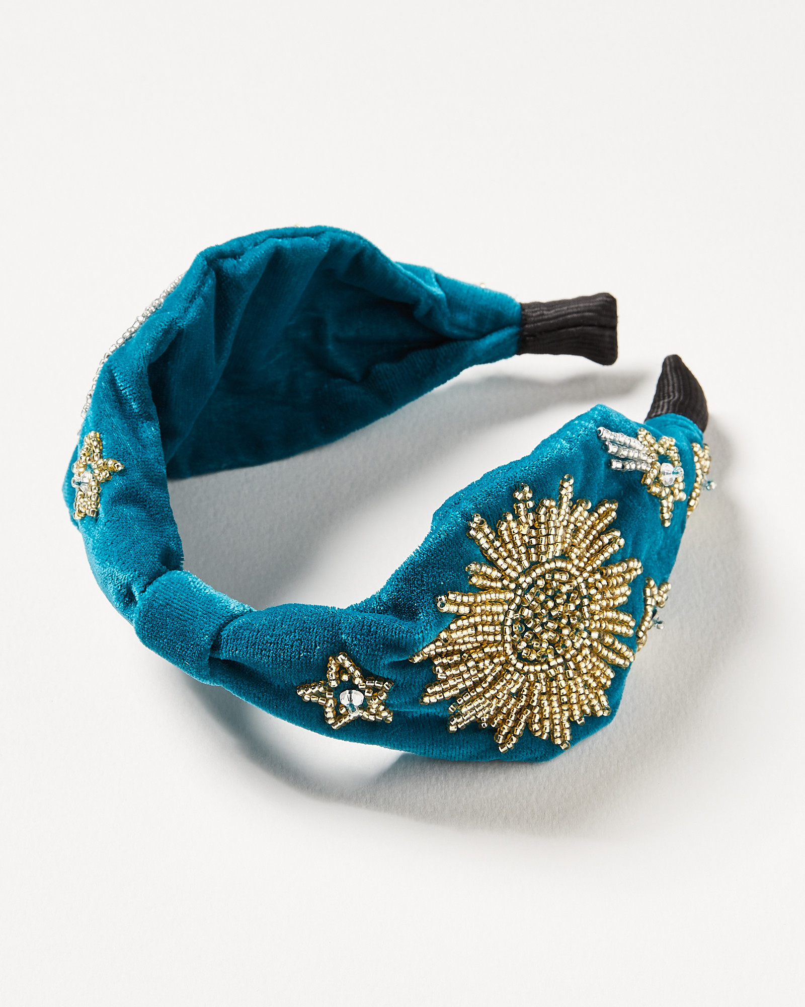Night Sky Beaded Velvet Teal Blue Headband | Oliver Bonas