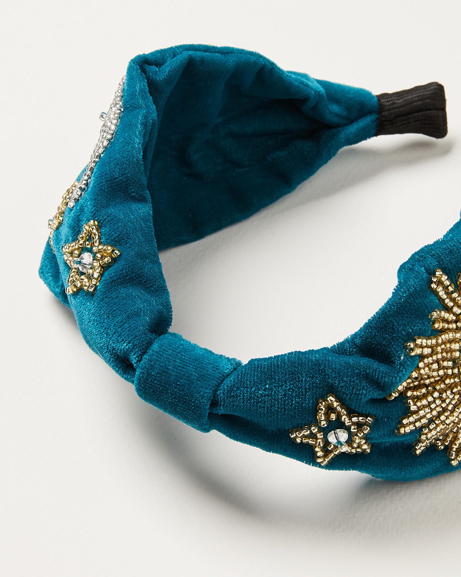 Night Sky Beaded Velvet Teal Blue Headband | Oliver Bonas