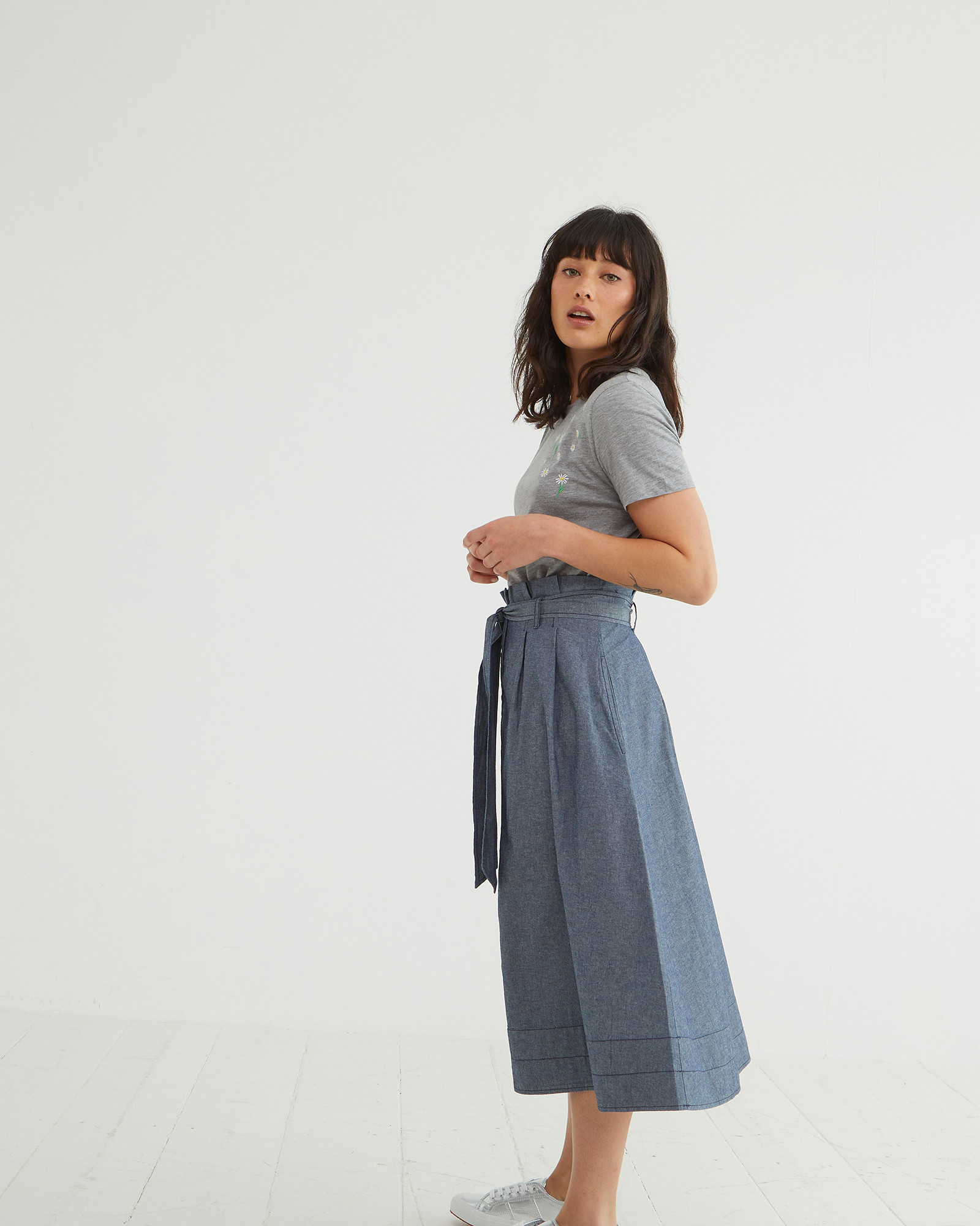 Chambray Denim Blue Midi Skirt | Oliver Bonas