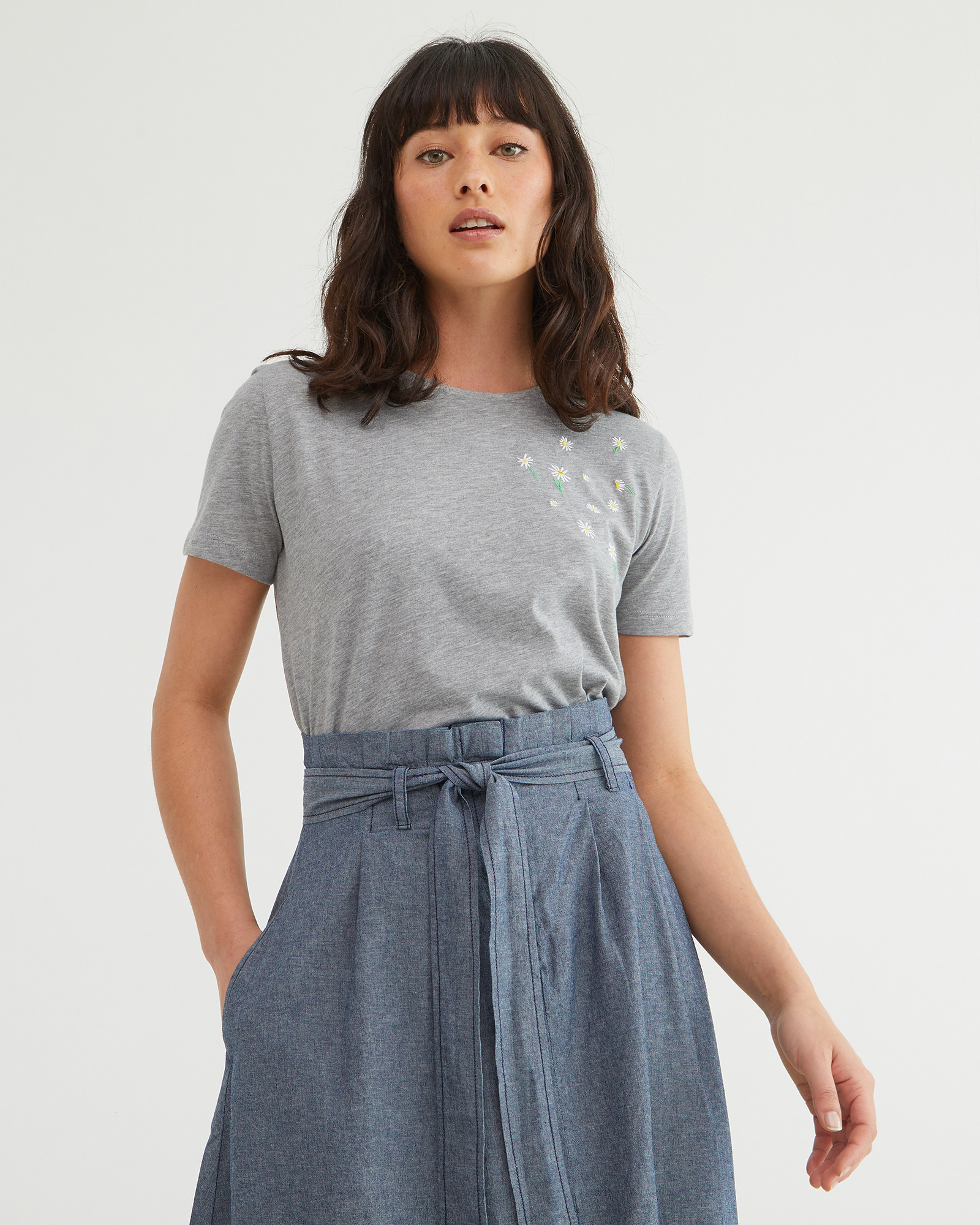 Chambray Denim Blue Midi Skirt | Oliver Bonas