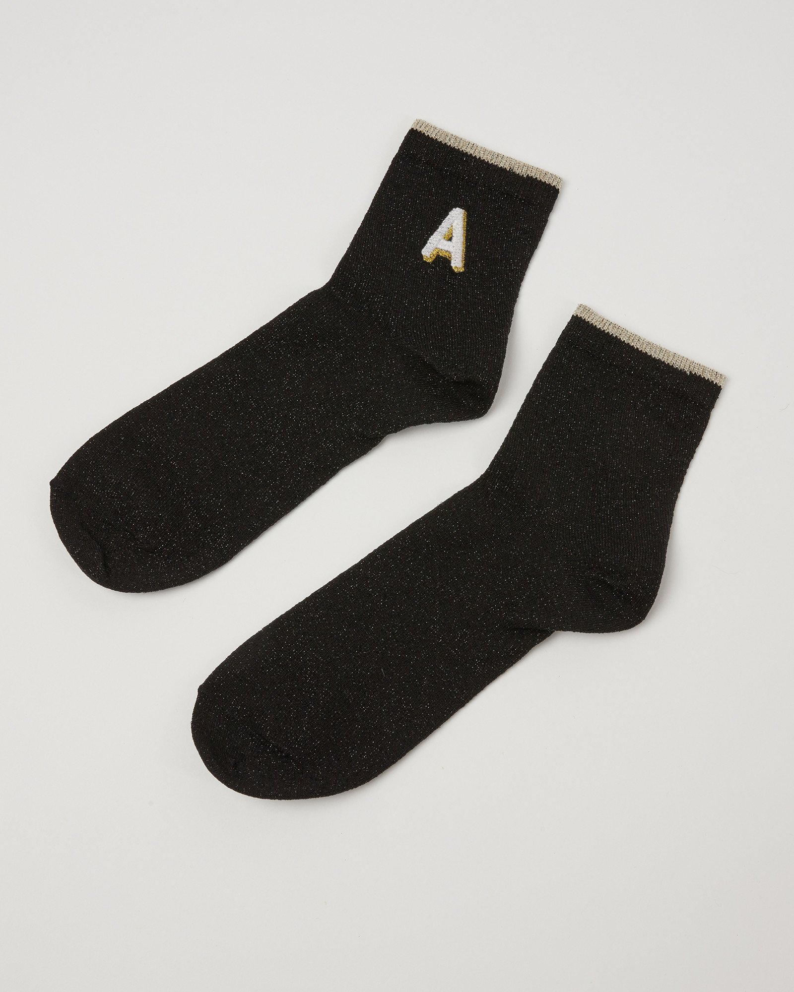 Alphabet Embroidered Initial Black Ankle Socks | Oliver Bonas