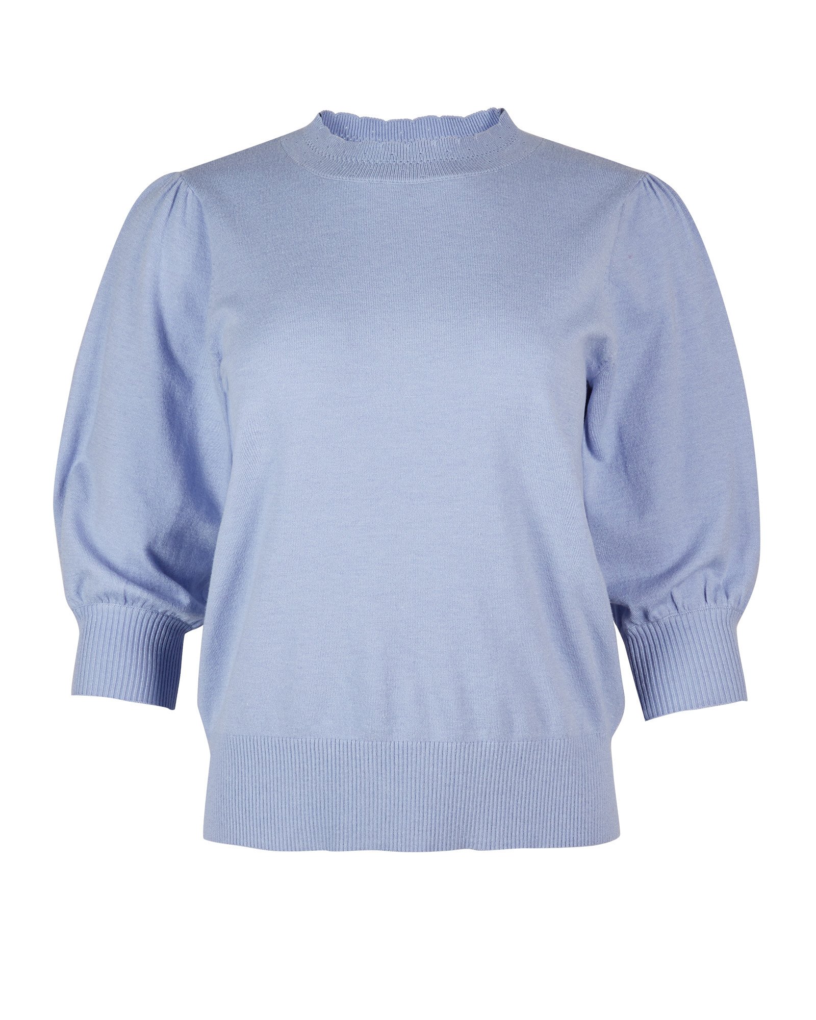 Pointelle Detail & High Neck Blue Knitted Top | Oliver Bonas