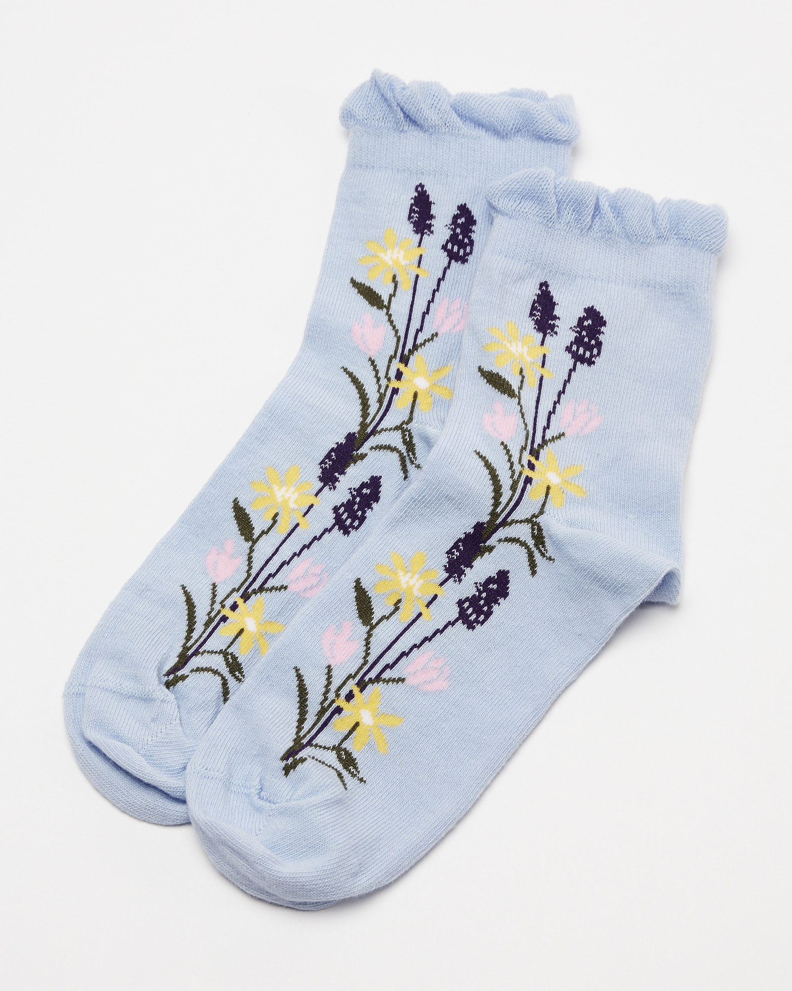 Colourful Flower Blue Ankle Socks | Oliver Bonas