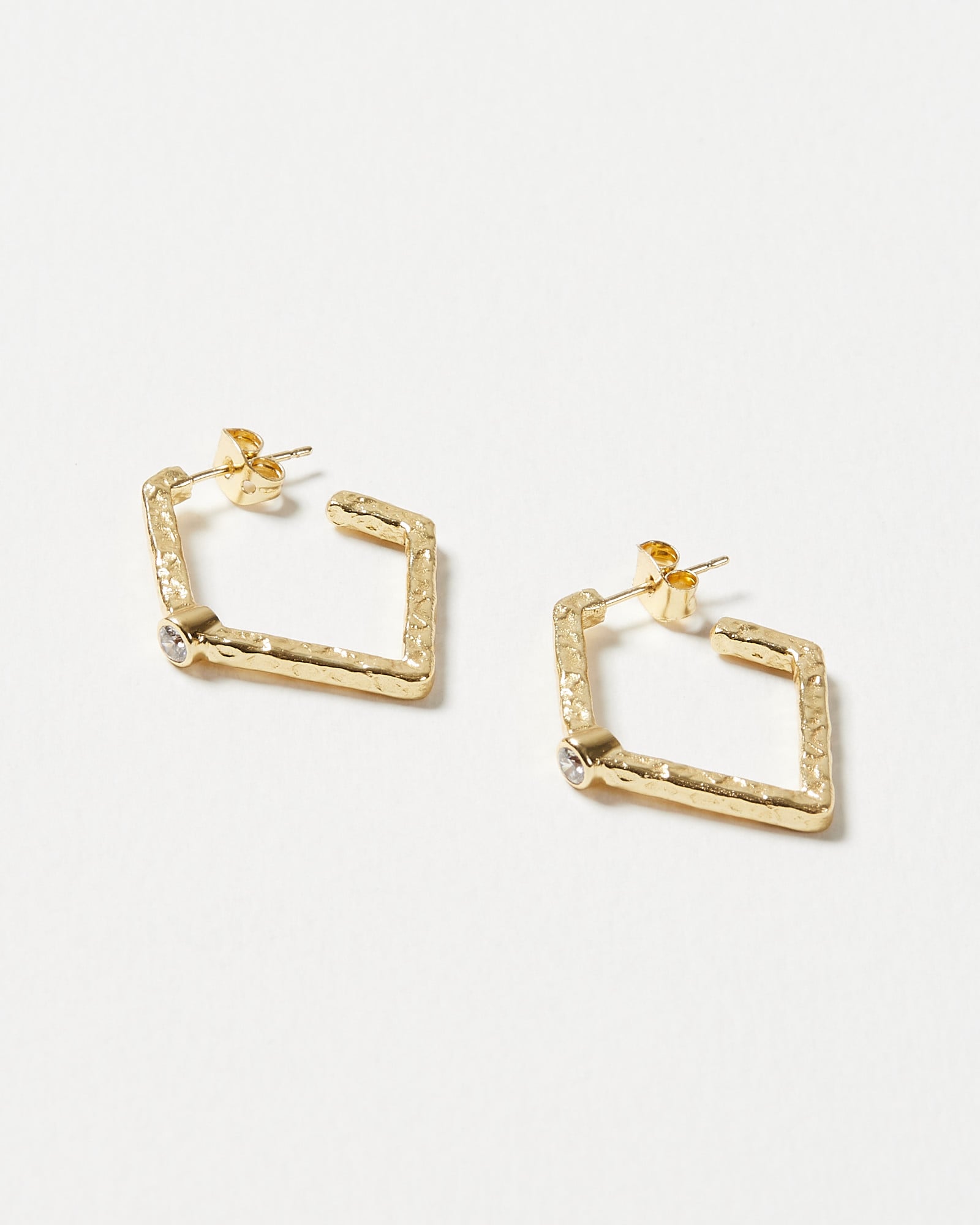 Archer Stone Detail Diamond Shape Gold Plated Hoop Earrings | Oliver Bonas