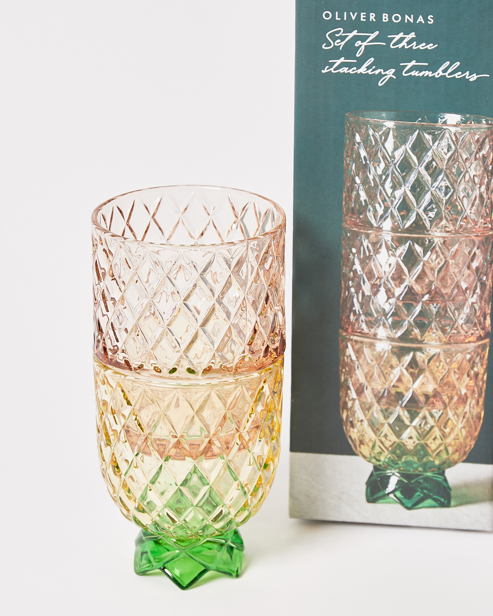 Pineapple Stacking Glass Tumblers Set of Three | Oliver Bonas