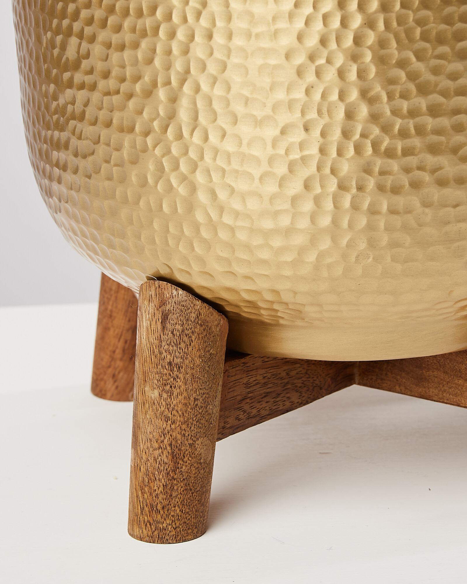 Gold Metal & Mango Wood Plant Pot Large | Oliver Bonas