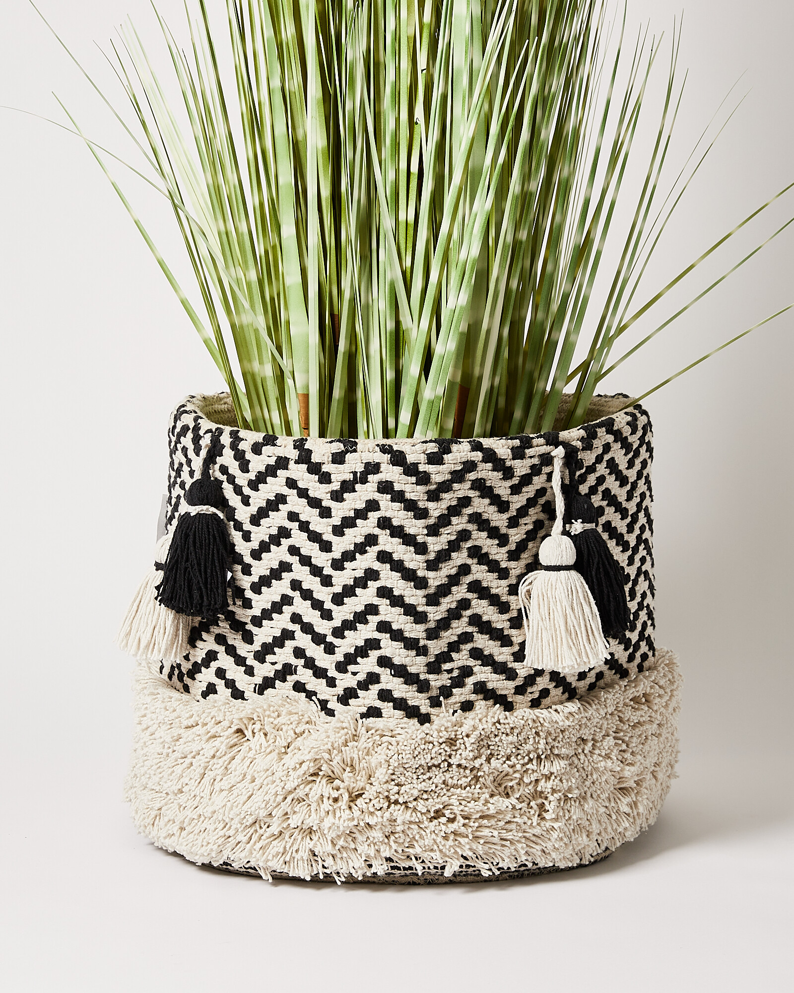 Kiely Black Striped Woven Plant Pot Cover | Oliver Bonas