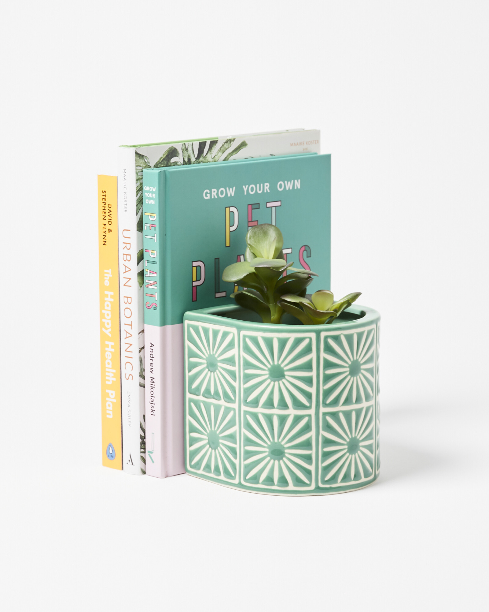 Yucca Green Ceramic Plant Pot Book End | Oliver Bonas
