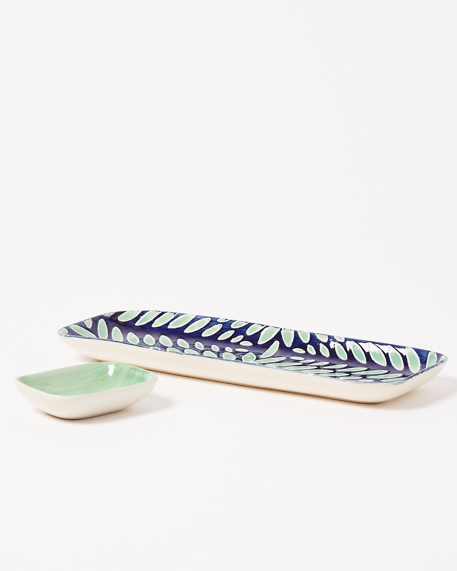Kalani Green Ceramic Sushi Plate & Dipping Bowl | Oliver Bonas