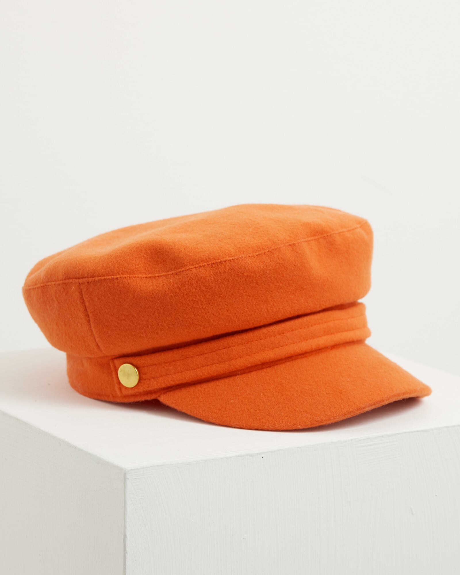 Orange Felt & Golden Button Baker Boy Hat | Oliver Bonas