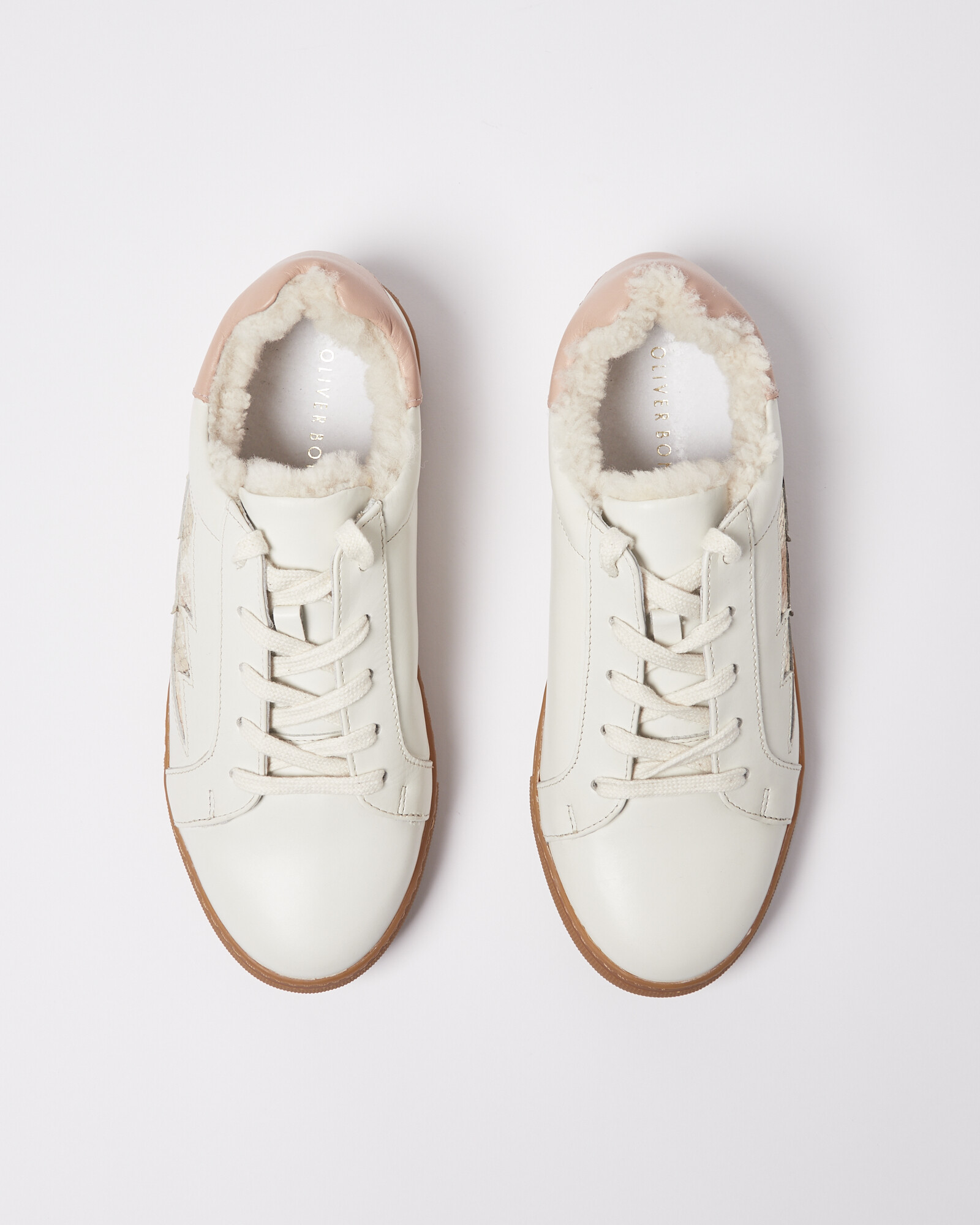 Metallic Lightening Bolt & Faux Shearling White Leather Trainers ...