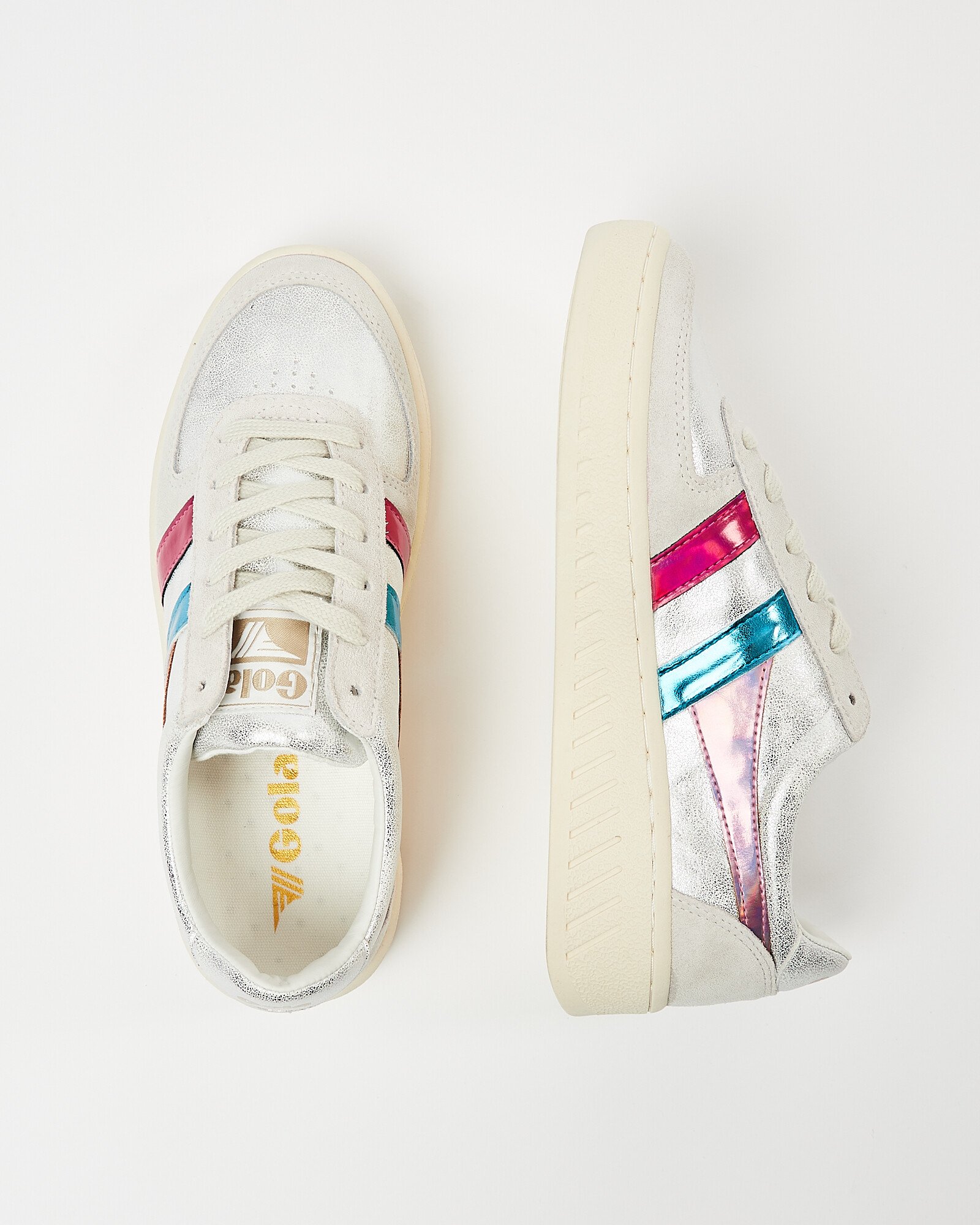 Gola Grandslam Shimmer Flare & Silver Leather Trainers | Oliver Bonas