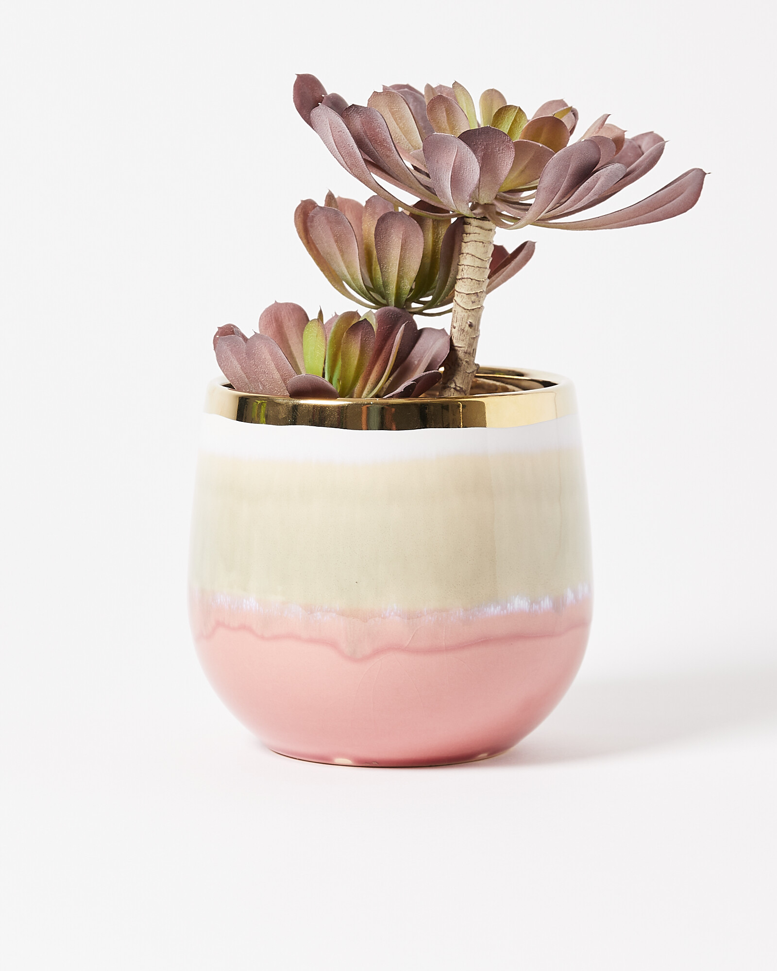 Laine Pink Ceramic & Gold Foil Plant Pot Large | Oliver Bonas