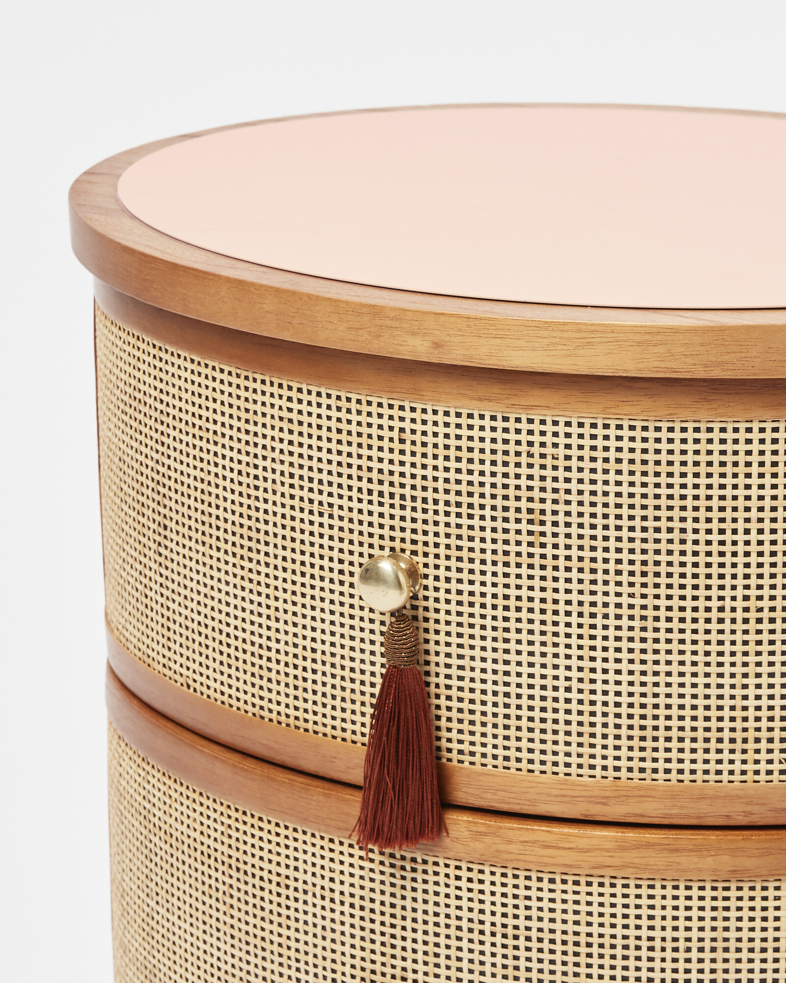 Kinship Rattan Blush Pink Bedside Table | Oliver Bonas